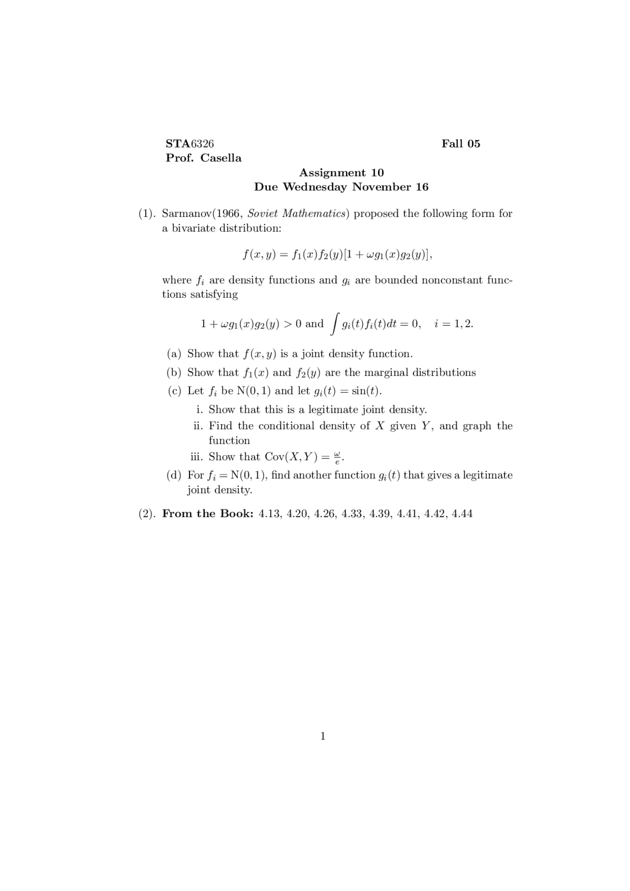 Problem Set 10 Introduction To Theoretical Statistics I Sta 6326 Docsity