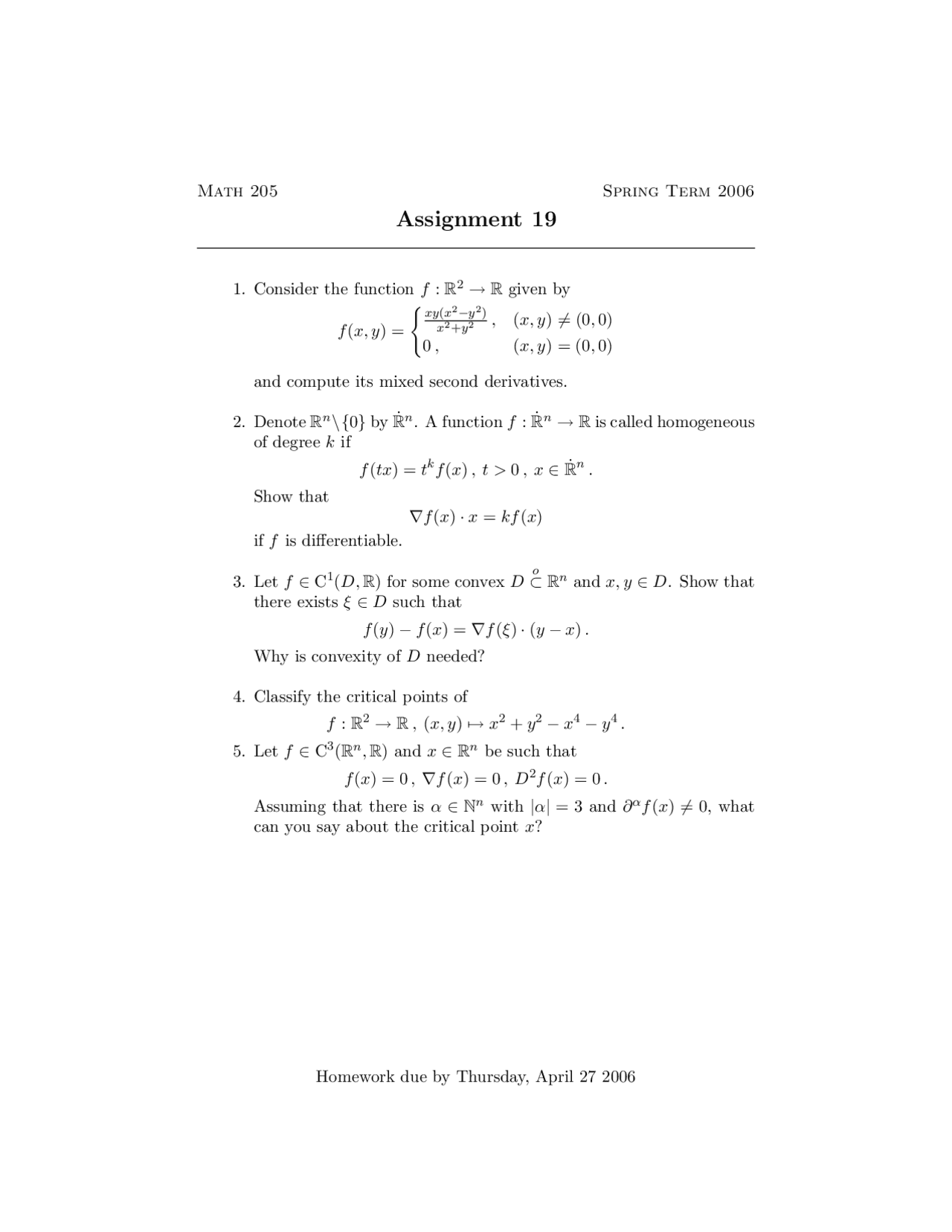 Introduction Graduate Analysis Homework 19 Math 205 Docsity