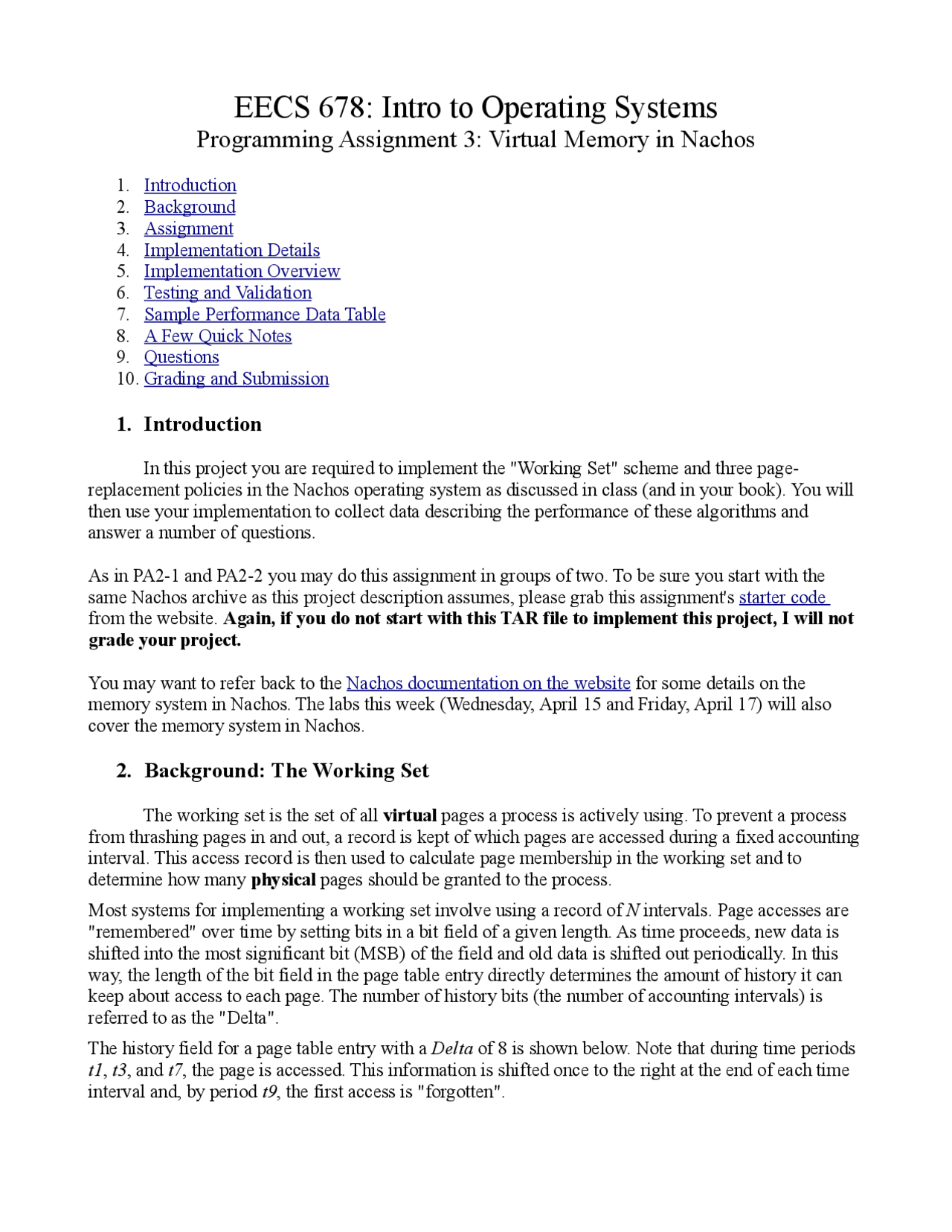 Virtual Memory In Nachos Programming Assignment 3 Eecs 678 Docsity 6298