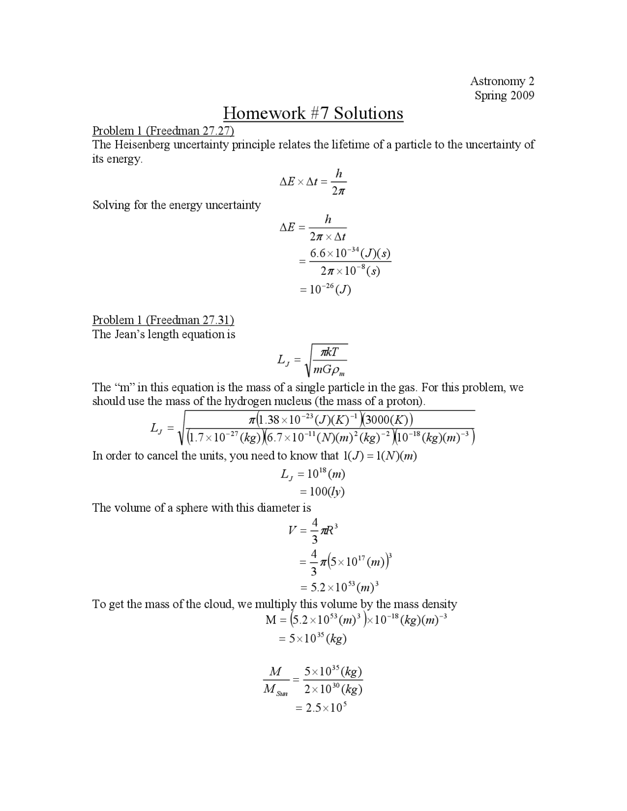 Homework 7 With Solutions History Of Universe Astro 2 Docsity