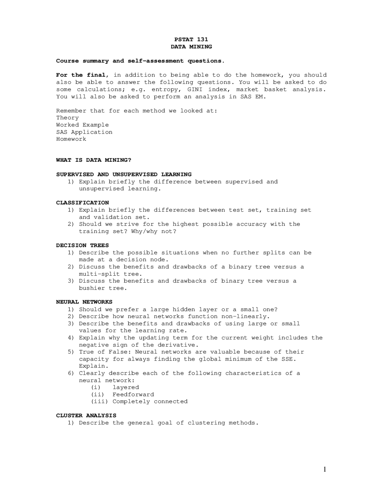 Questions On Data Mining For Final Exam Pstat 131 Exams Statistics