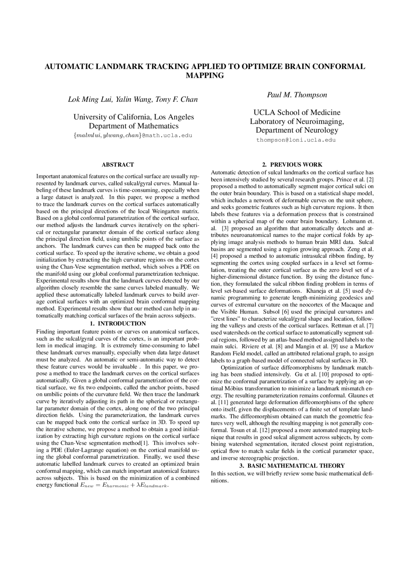 Automatic Landmark Tracking Applied To Optimize Brain Conformal Mapping Math 0209a Docsity