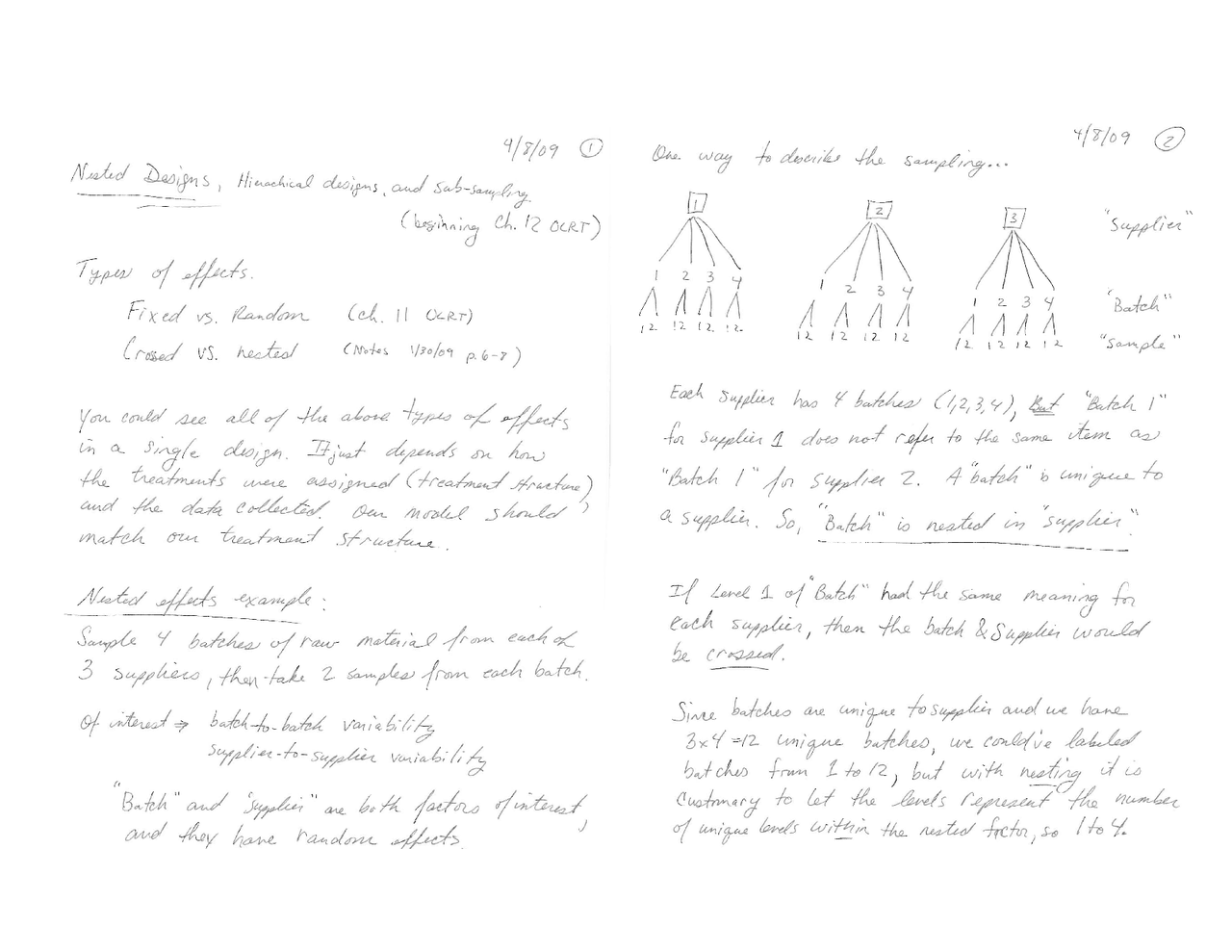 Handwritten Notes On Nested Designs And Sub Sampling 22s 158 Docsity 
