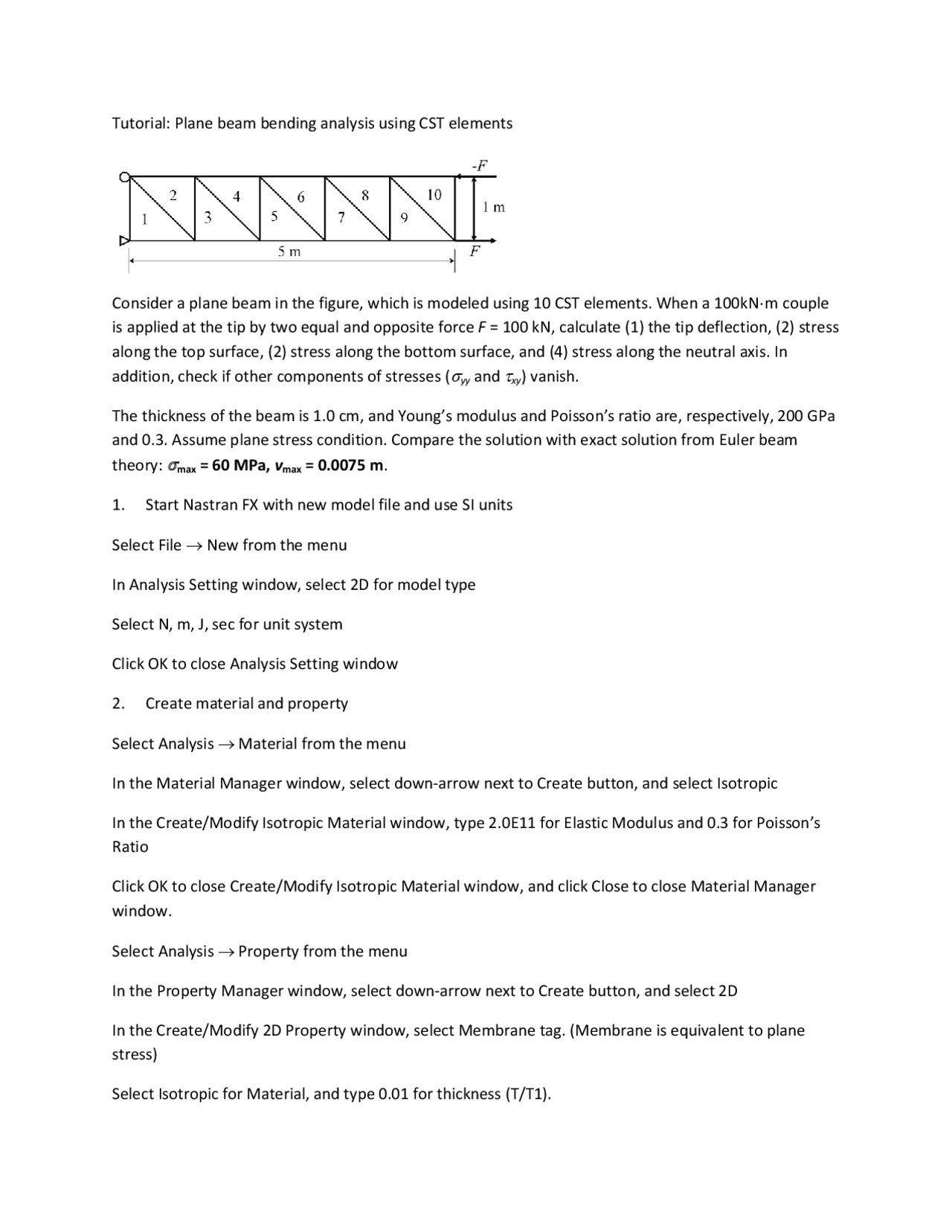 Plane Beam Bending Analysis Finite Elementary Analysis Eml 4500