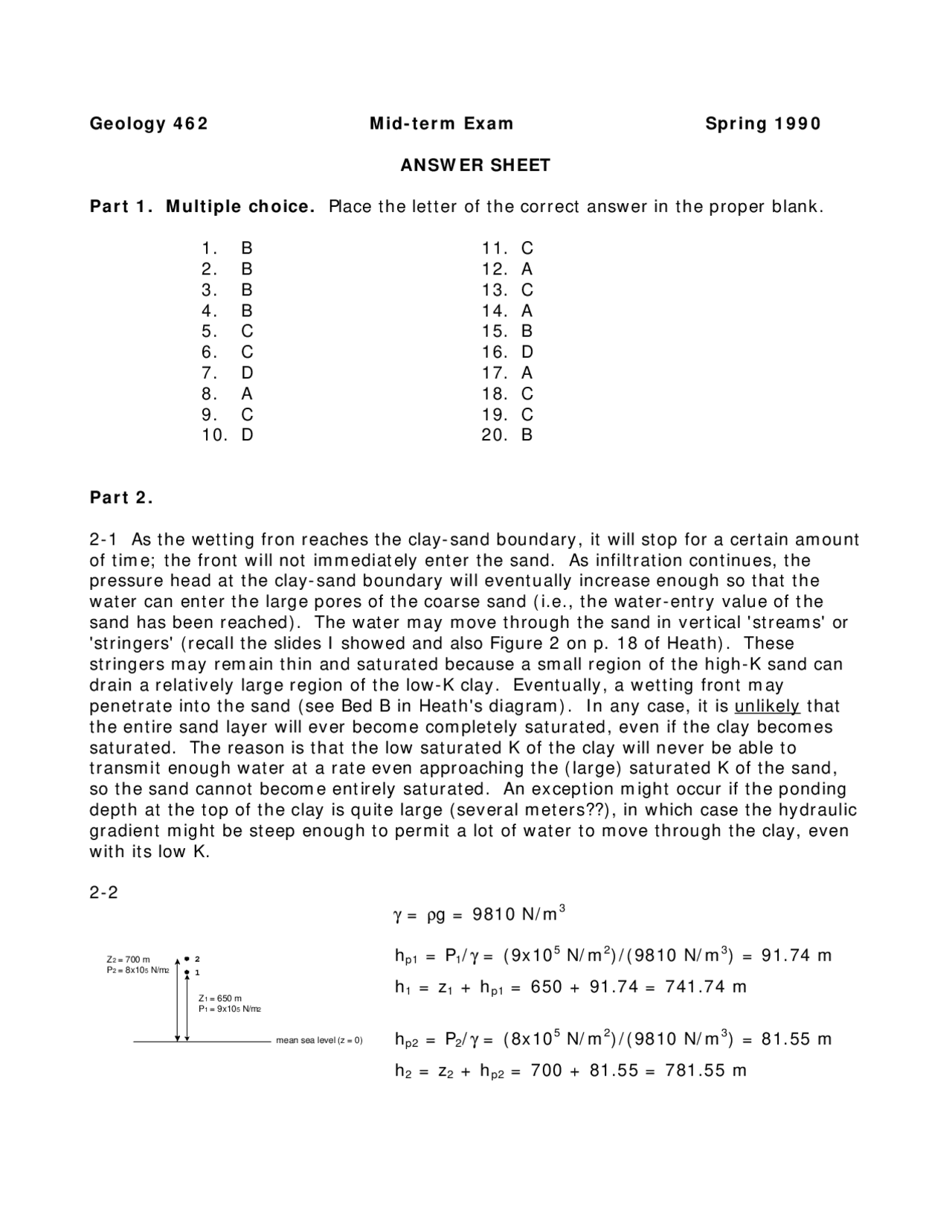 Problem With Solution Hydrogeology Midterm Examination Eps 462