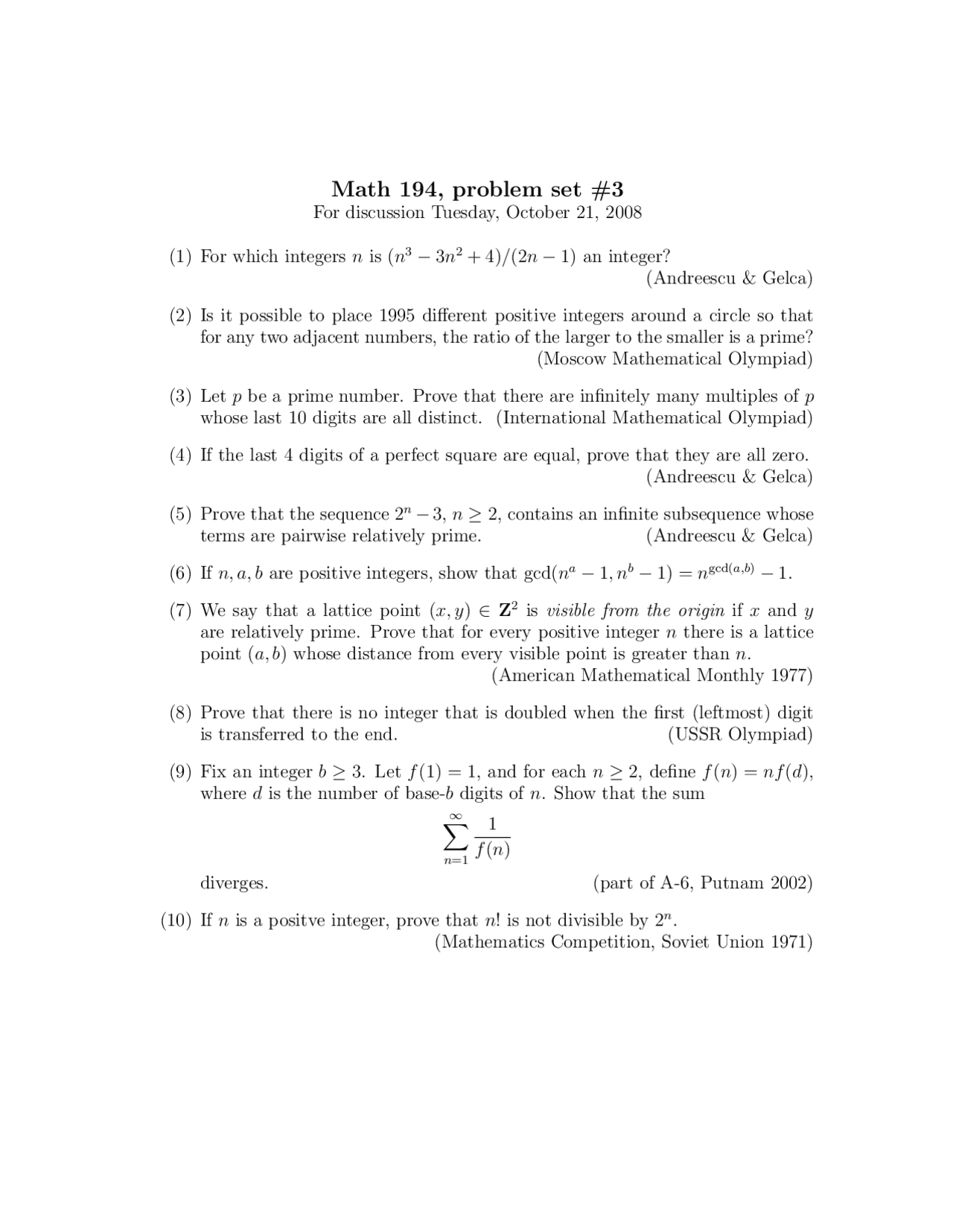 10 Practice Problems On Problem Solving Seminar Problem Set 3 Math
