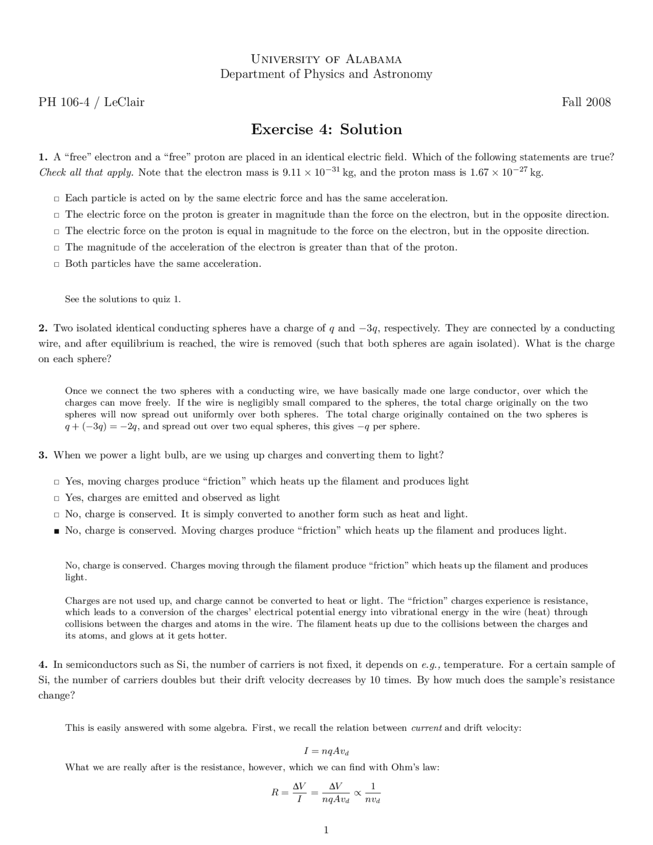 4 Questions on General Physics with Calculus II - Solution - Quiz | PH 106 - Docsity