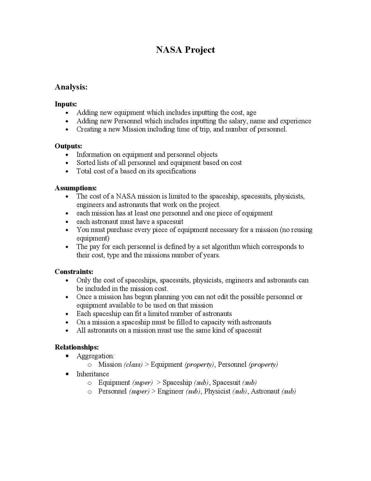 Information on Equipment and Personal Object - Project | CIS 3023 - Docsity