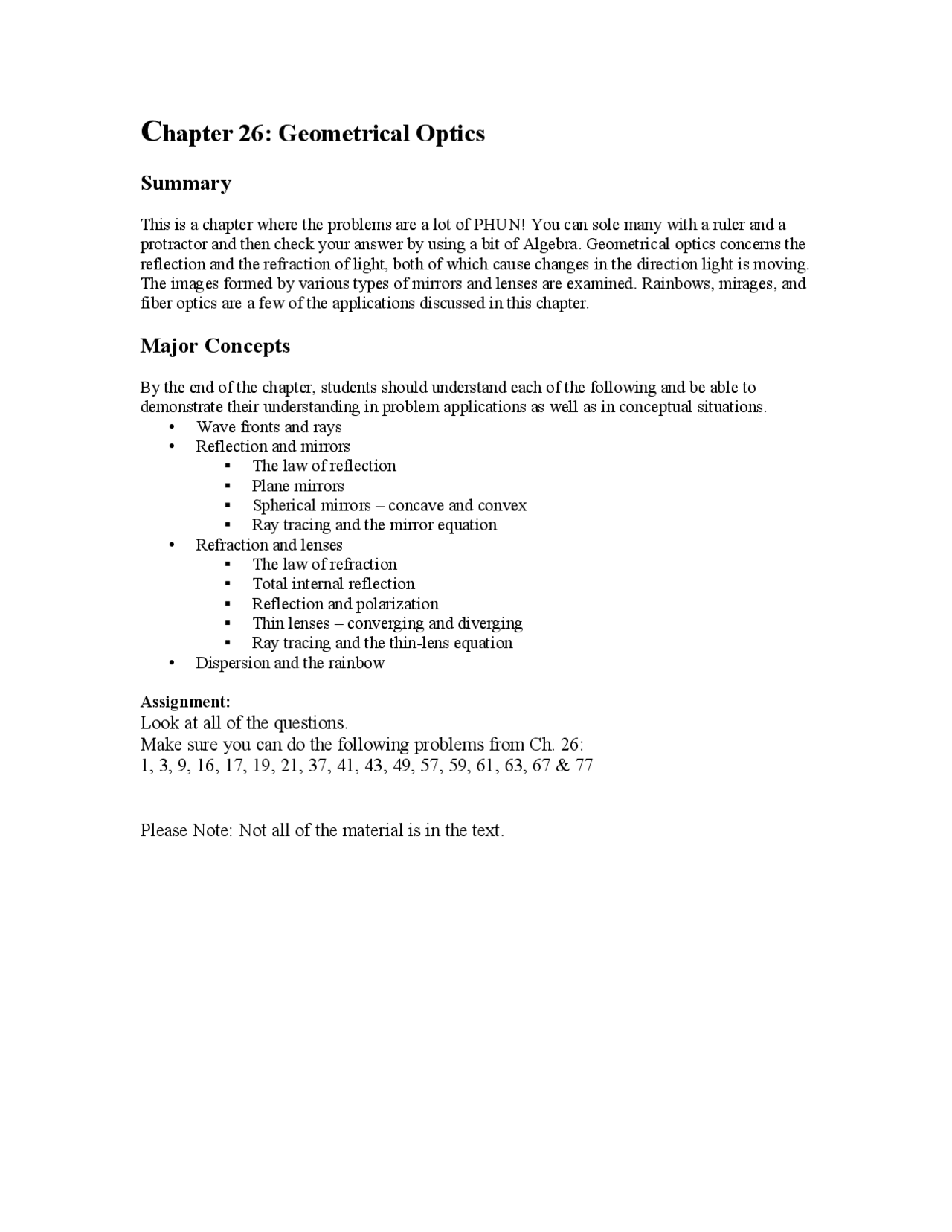 Lecture Notes On Geometrical Optics Electricity And Light Phy 222