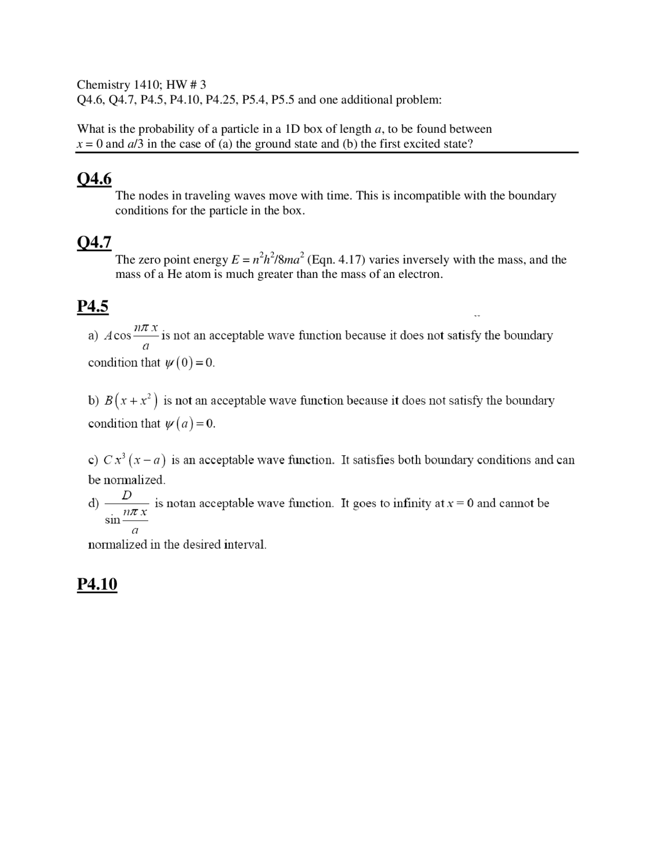 Homework 3 Questions Physical Chemistry I Chem 1410 Docsity