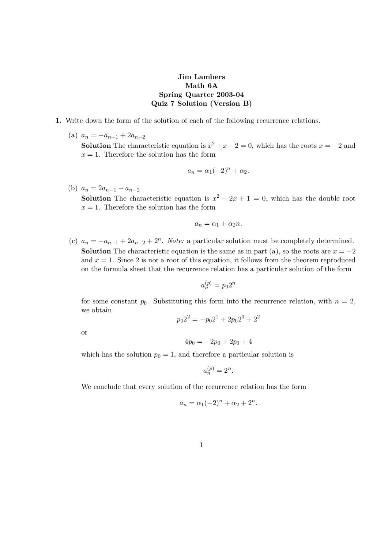 Quiz 7 With Solution Linear Algebra Math 6 Docsity