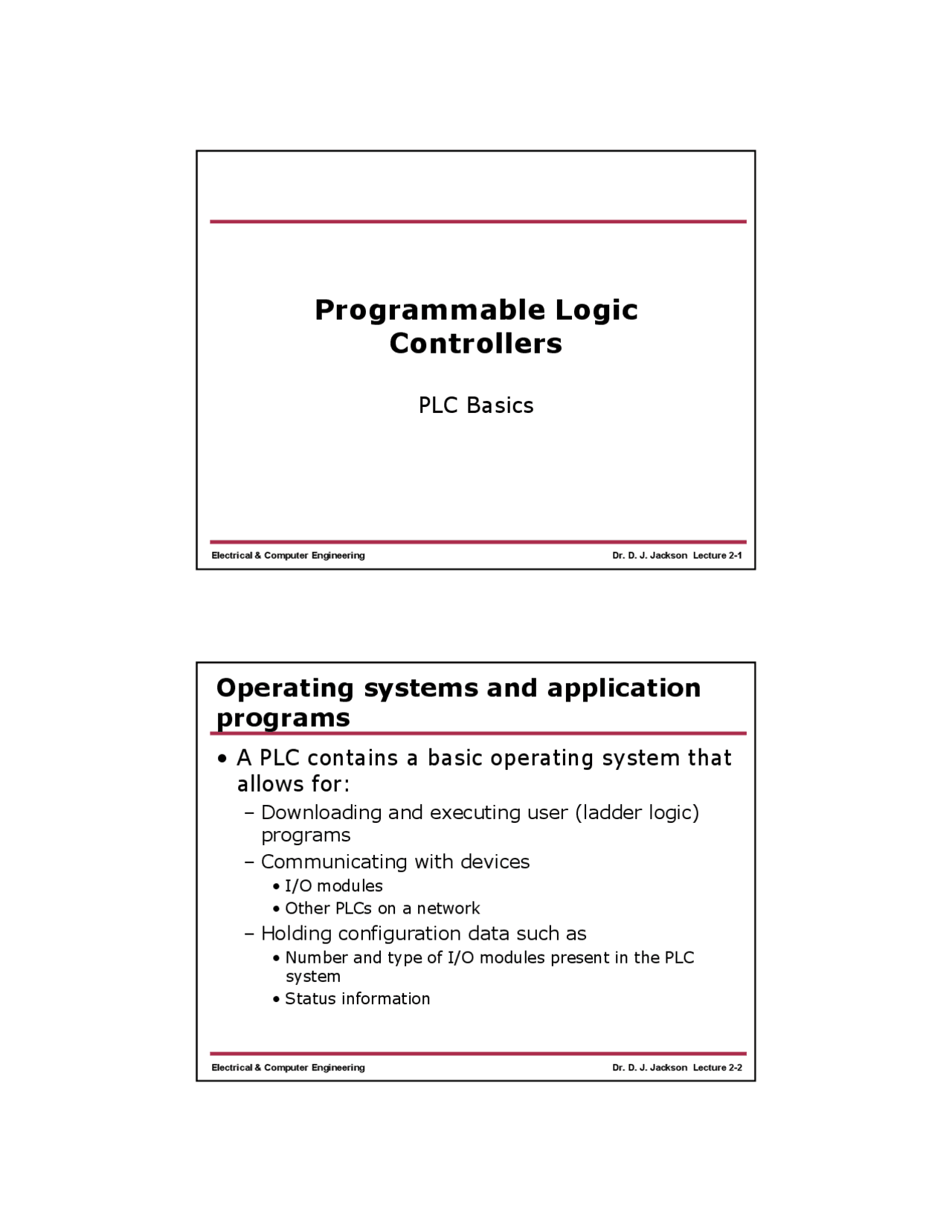 Programmable Logic Controllers: PLC Basics | ECE 493 - Docsity