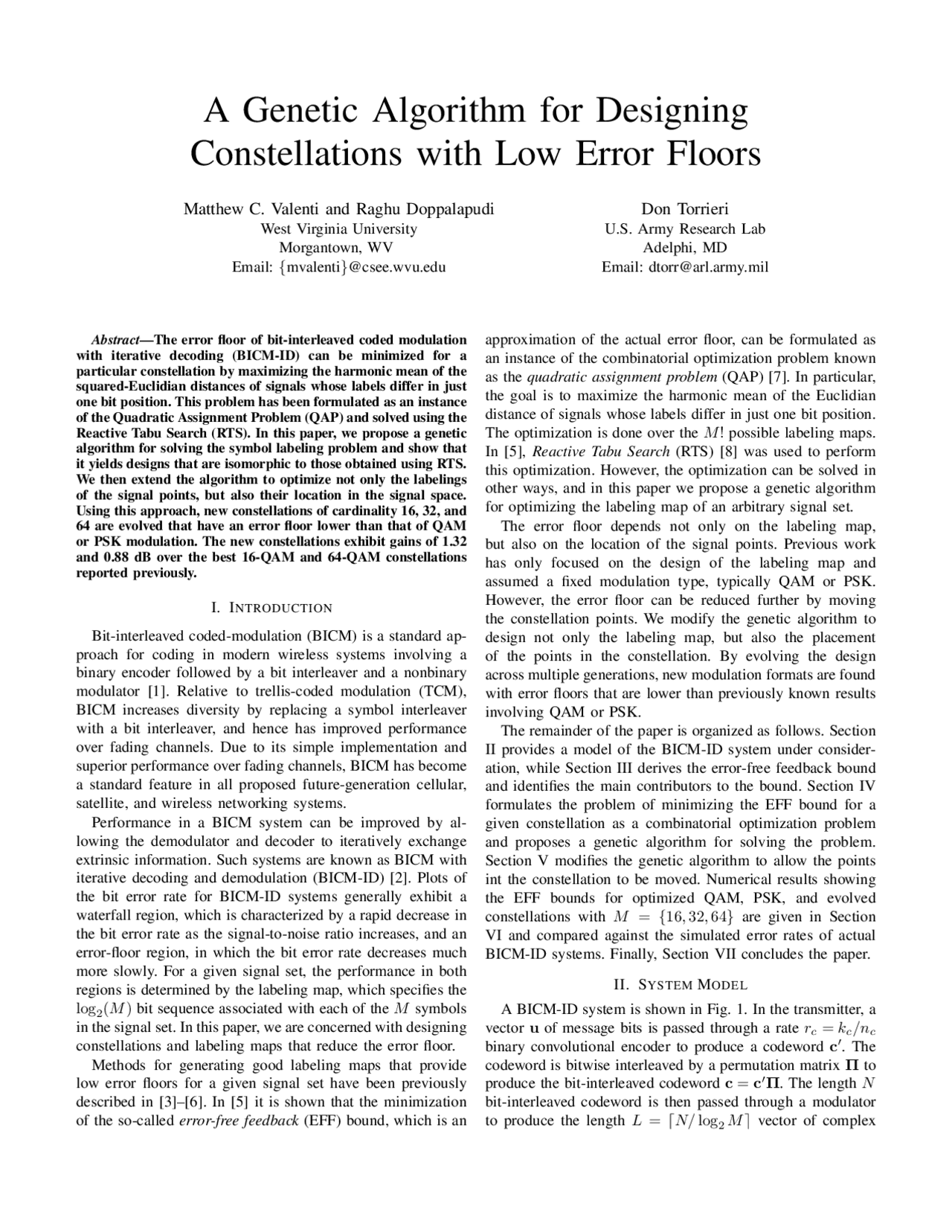 A Genetic Algorithms For Designing Constellations with Low Error Floor | CS T101 - Docsity