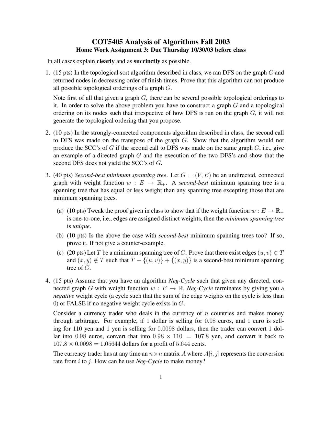 Homework Assignment Iii Analysis Of Algorithms Cot 5405 Docsity 5423