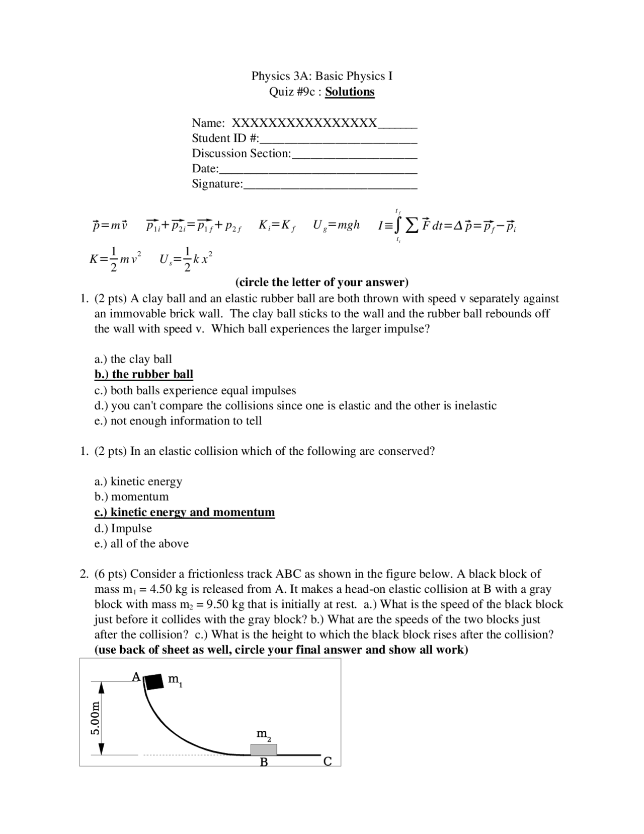 Quiz 9c With Solved Problems Basic Physics I Physics 3 Docsity