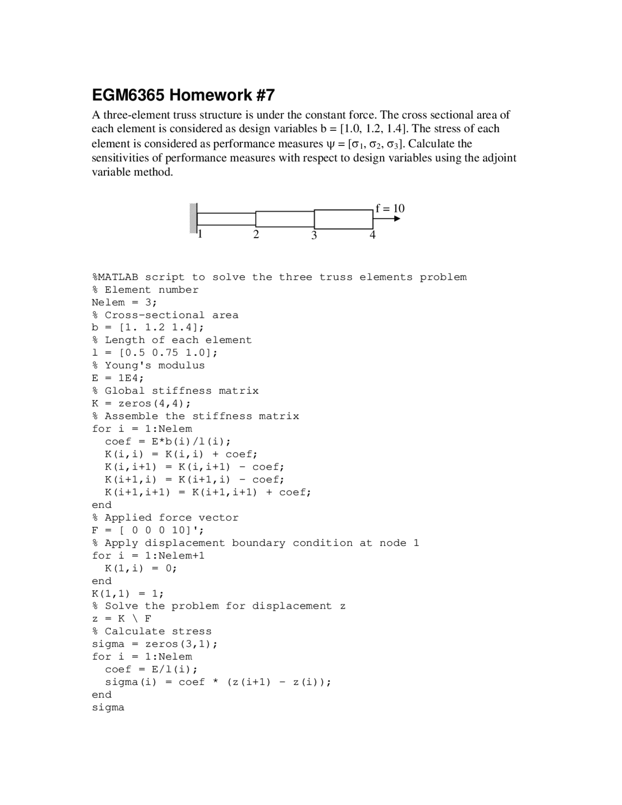 Homework 7 Structural Optimization Egm 6365 Docsity