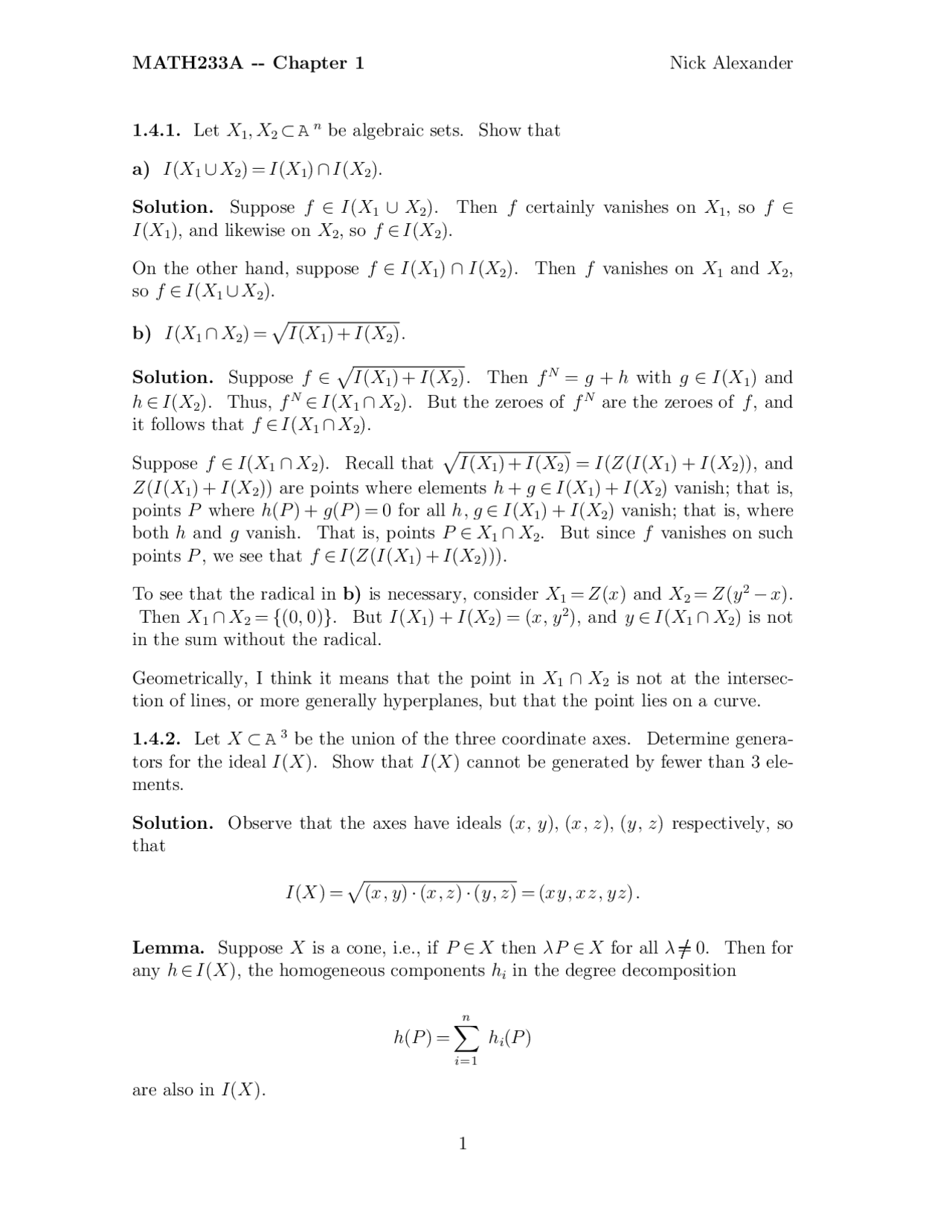 Exam With Solution For Algebraic Geometry Math 233 Docsity