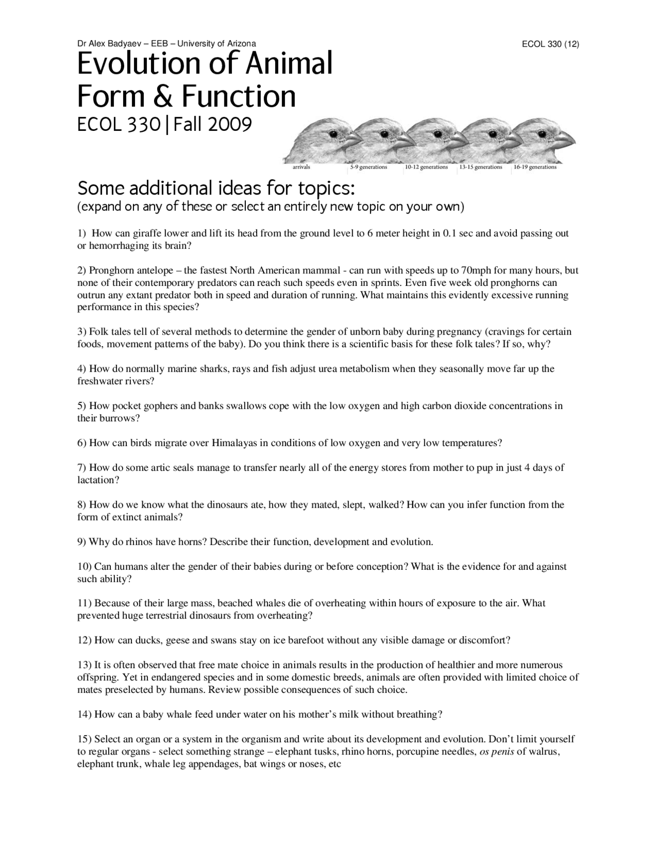 Evolution of Animal Form and Function - Study Questions | ECOL 330 ...