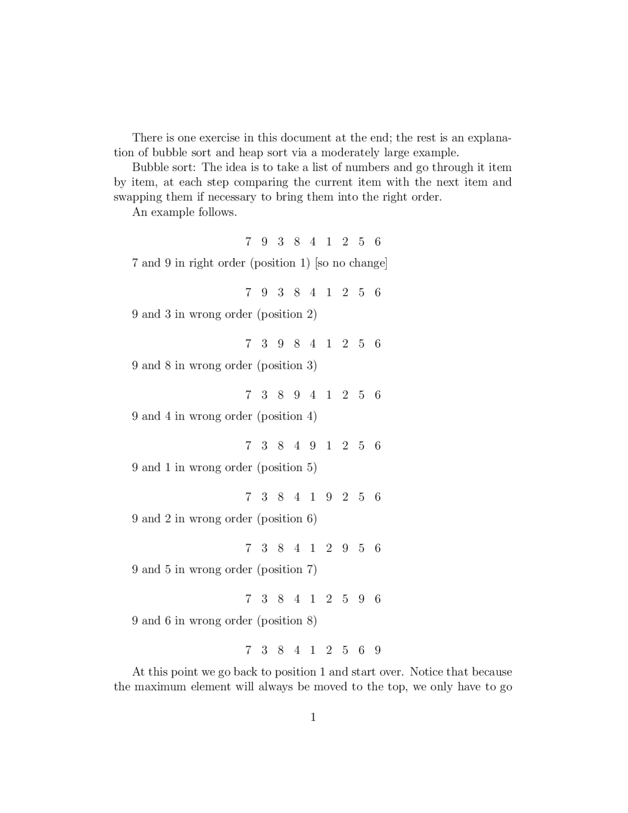 Bubble Sort And Heap Sort Via A Moderately Large Example Math 187
