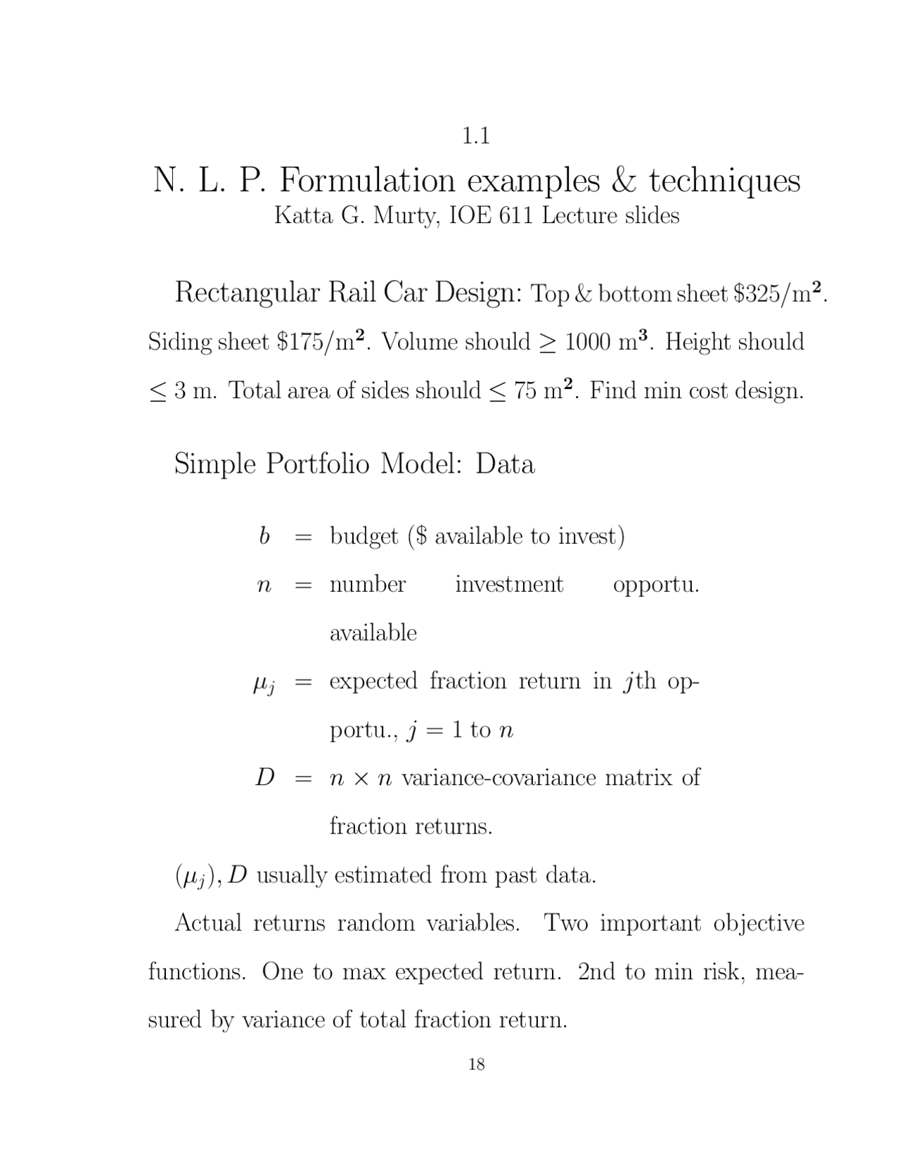 N. L. P. Formulation Examples and Techniques - Lecture Slides | IOE 611 - Docsity