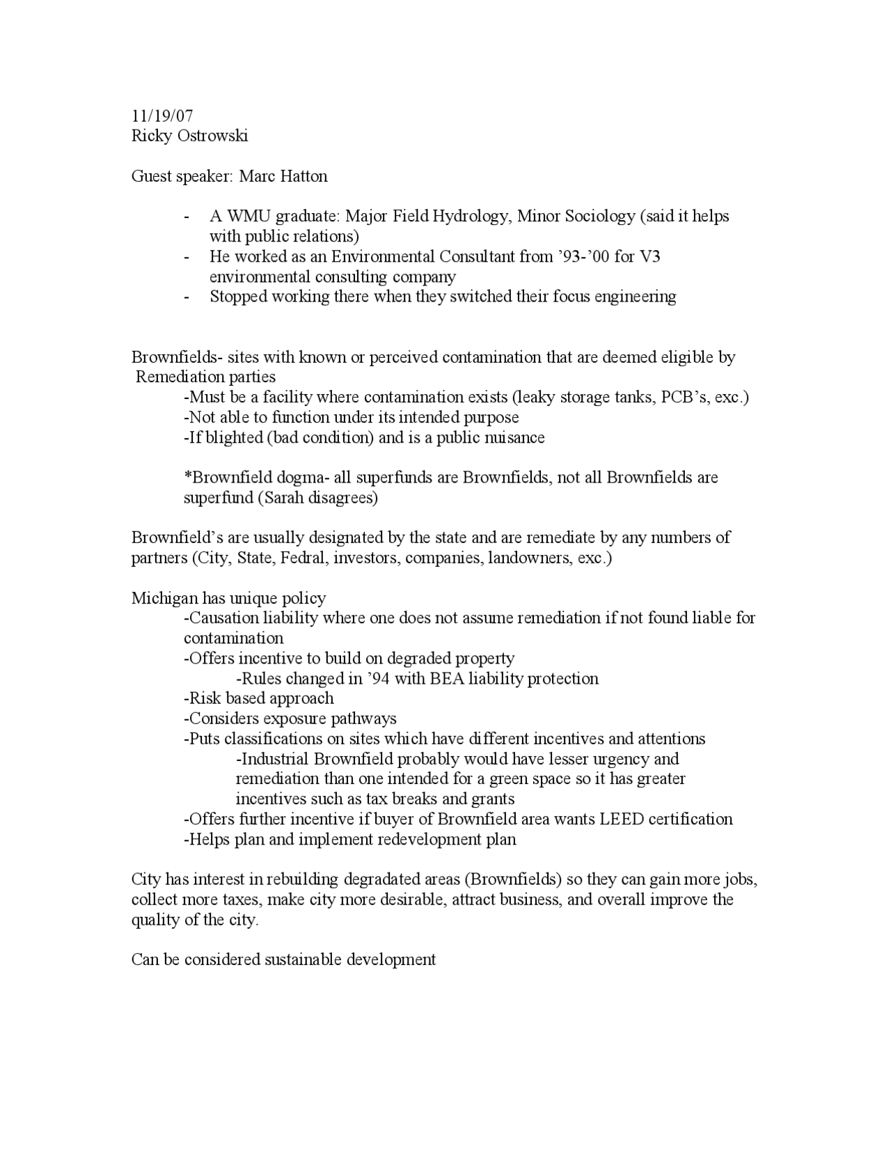 Guest Speaker: Marc Hatton and Brown Field in Hydrology | ENVS 3600 ...