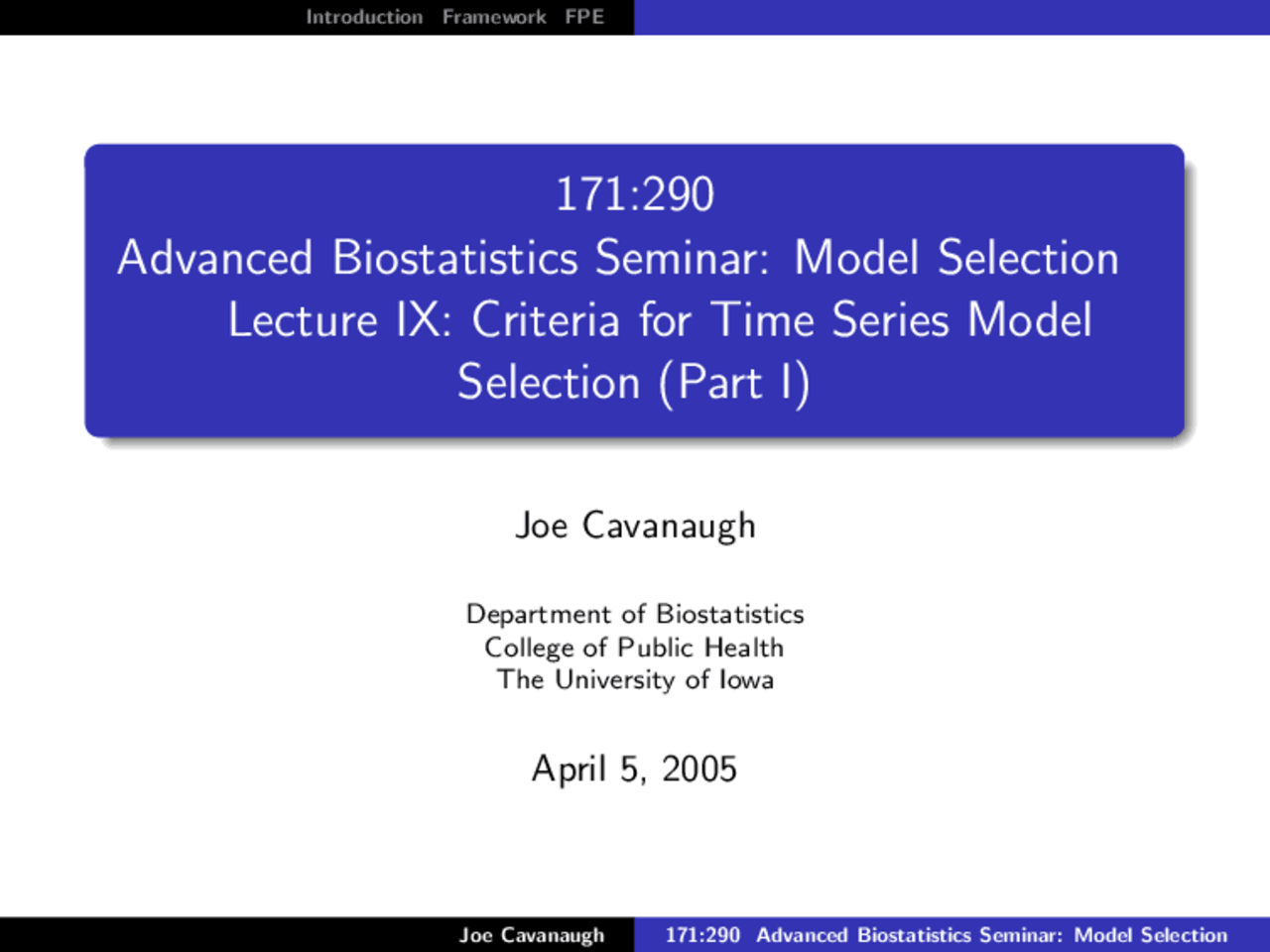 Criteria For Time Series Model Selection Part I Lecture Notes 171