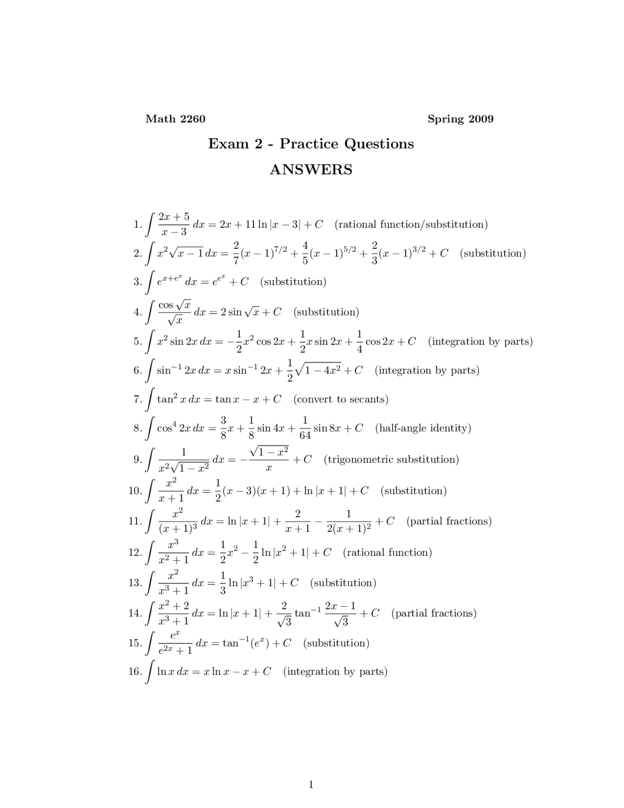 Exam 2 with Practice Answers - Calculus II for Science and Engineering | MATH 2260 - Docsity