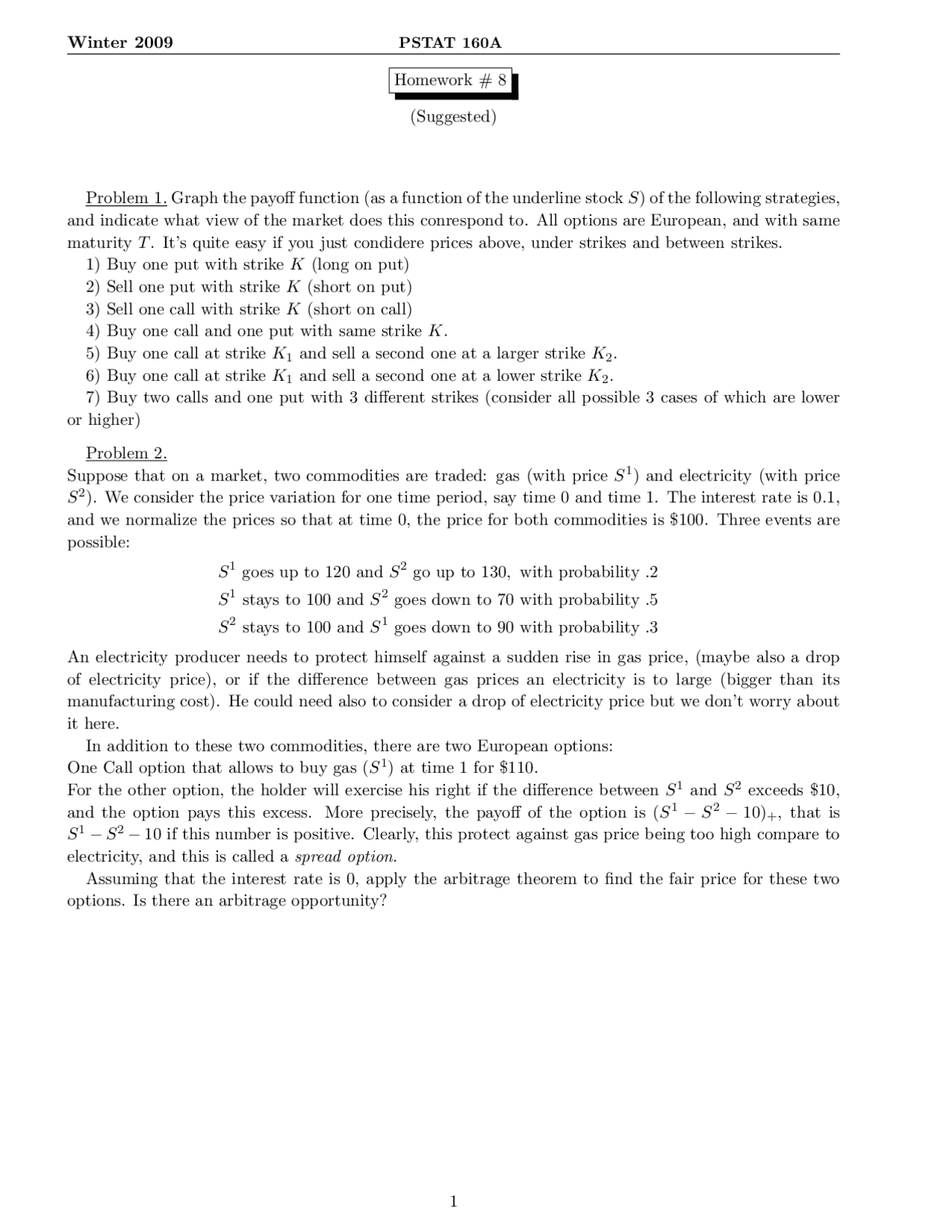 Homework 8 Problems Stochastic Process Pstat 160a Docsity