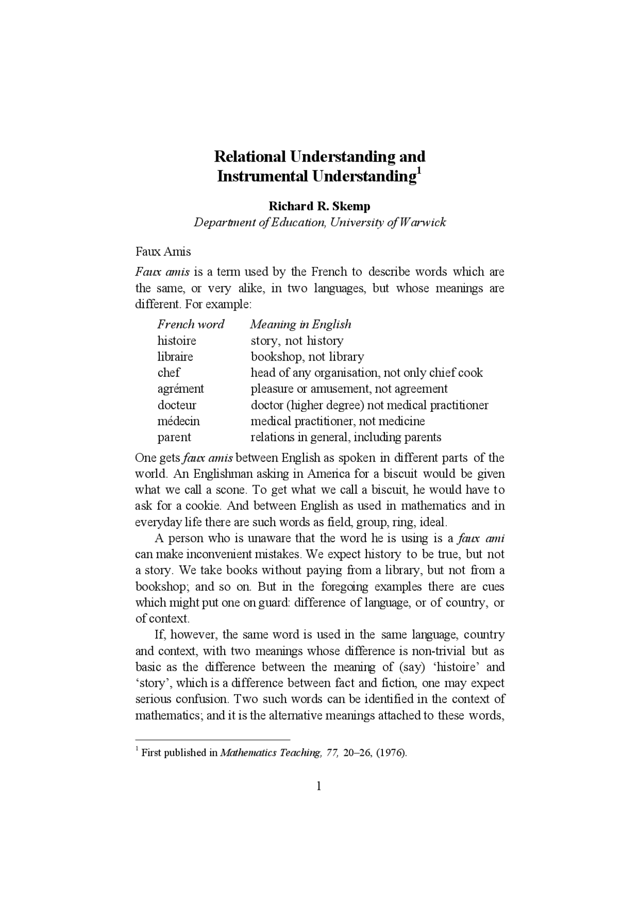 Relational Understanding and Instrumental Understanding - Handout ...