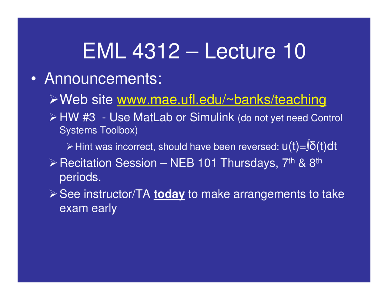 State Space Representation Lecture Slides Eml 4312 Docsity