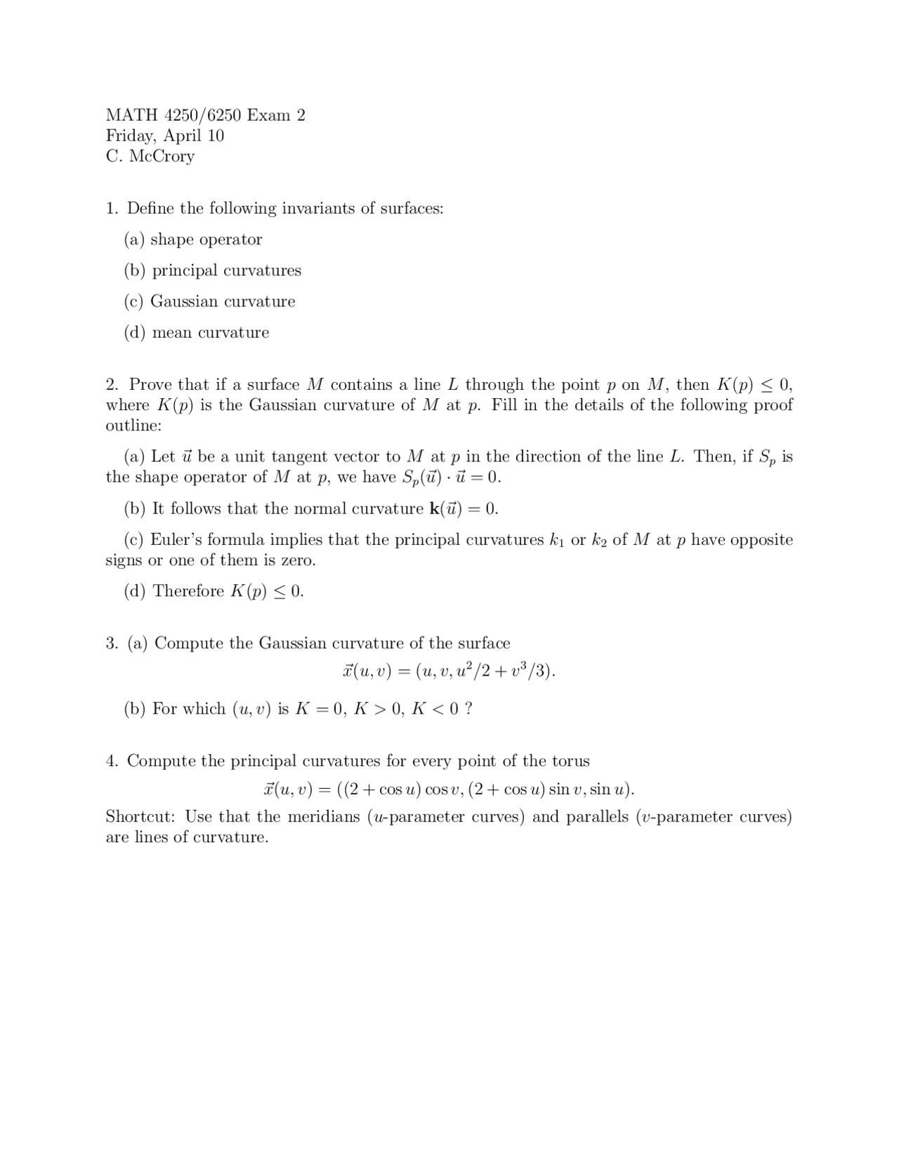 4 Questions on Variants of Surfaces in Differential Geometry | MATH ...
