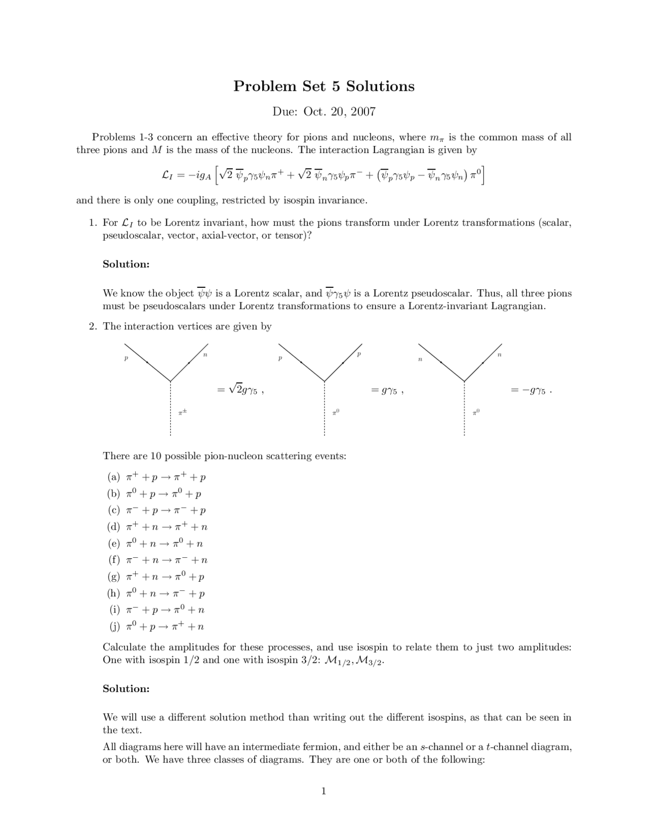 Nuclear and Particle Physics - Problem Set 5 with Solutions | PHYS 771 - Docsity