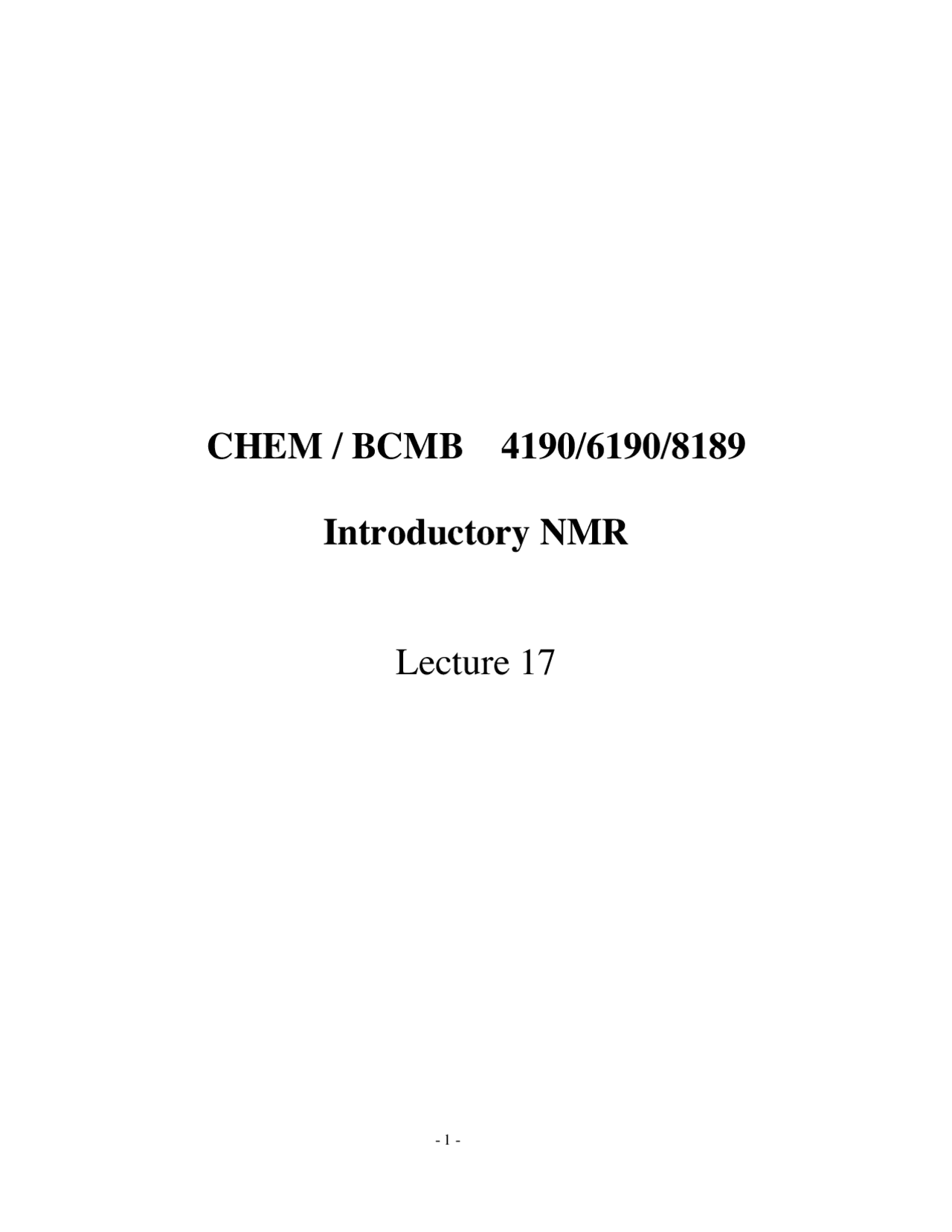 Notes on Introduction to NMR Spectroscopy | BCMB 4190 - Docsity