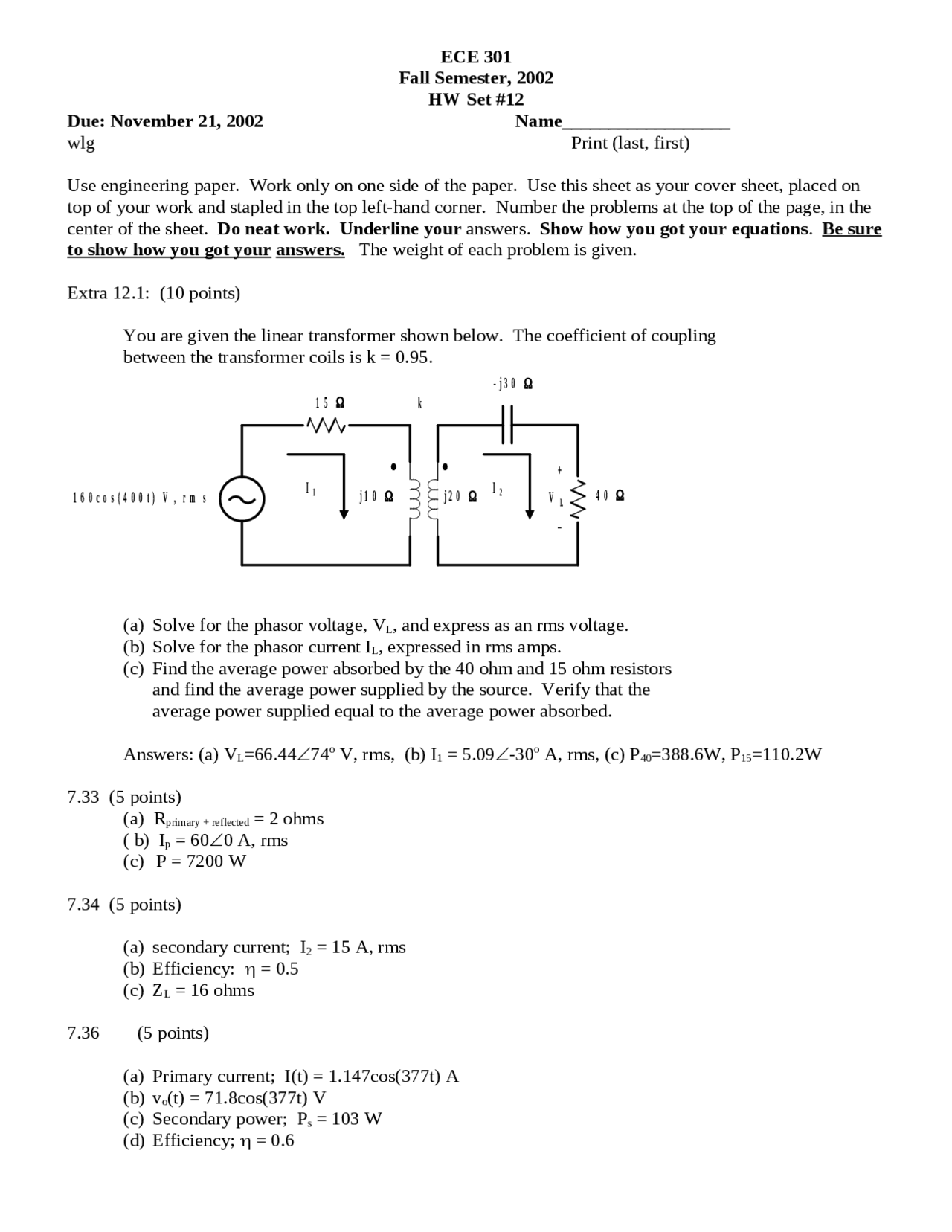 Assignment12 Questions - Circuits and ElectroMechanical Components ...