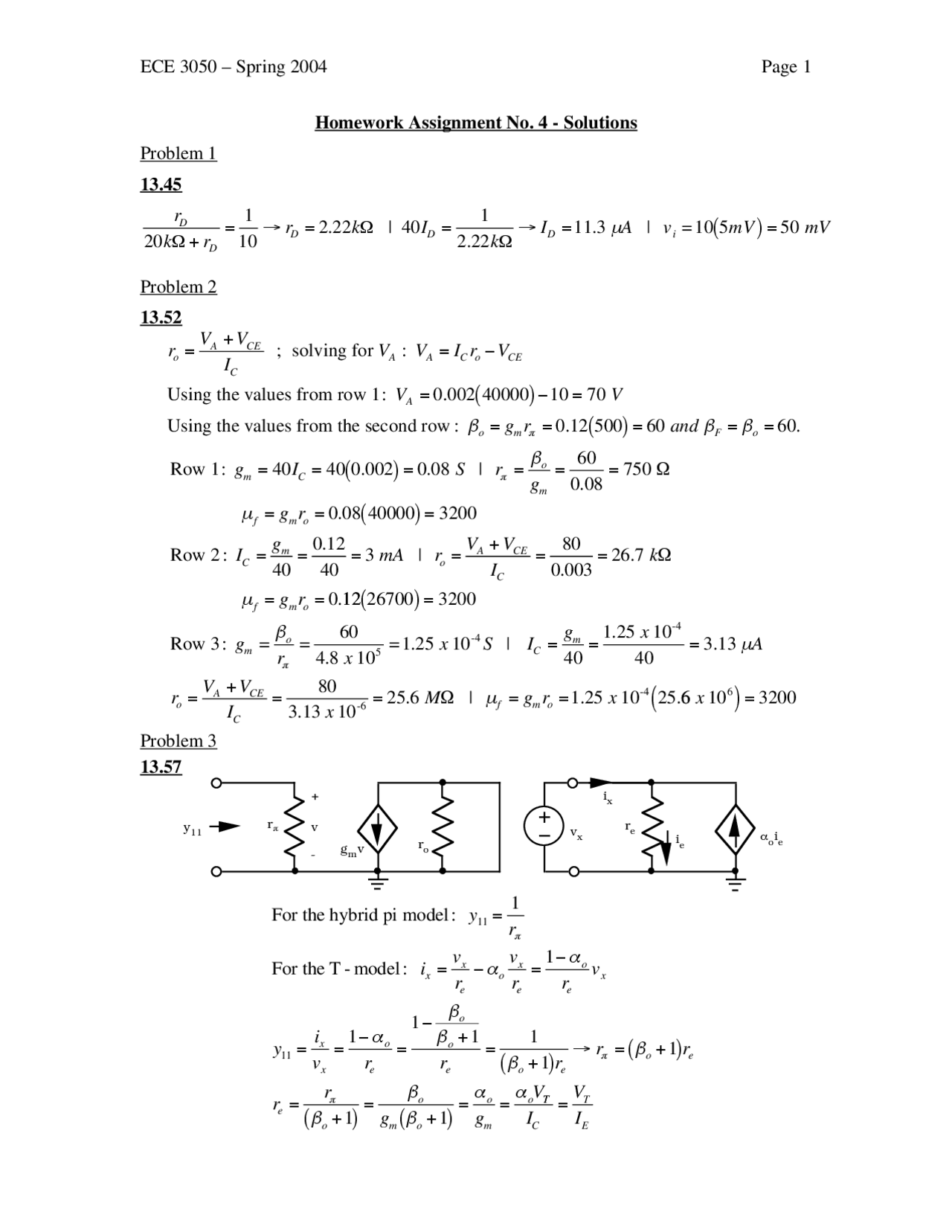 3 Solved Problems On Mosfet Amplifier Homework 12 Ece 3050 Docsity