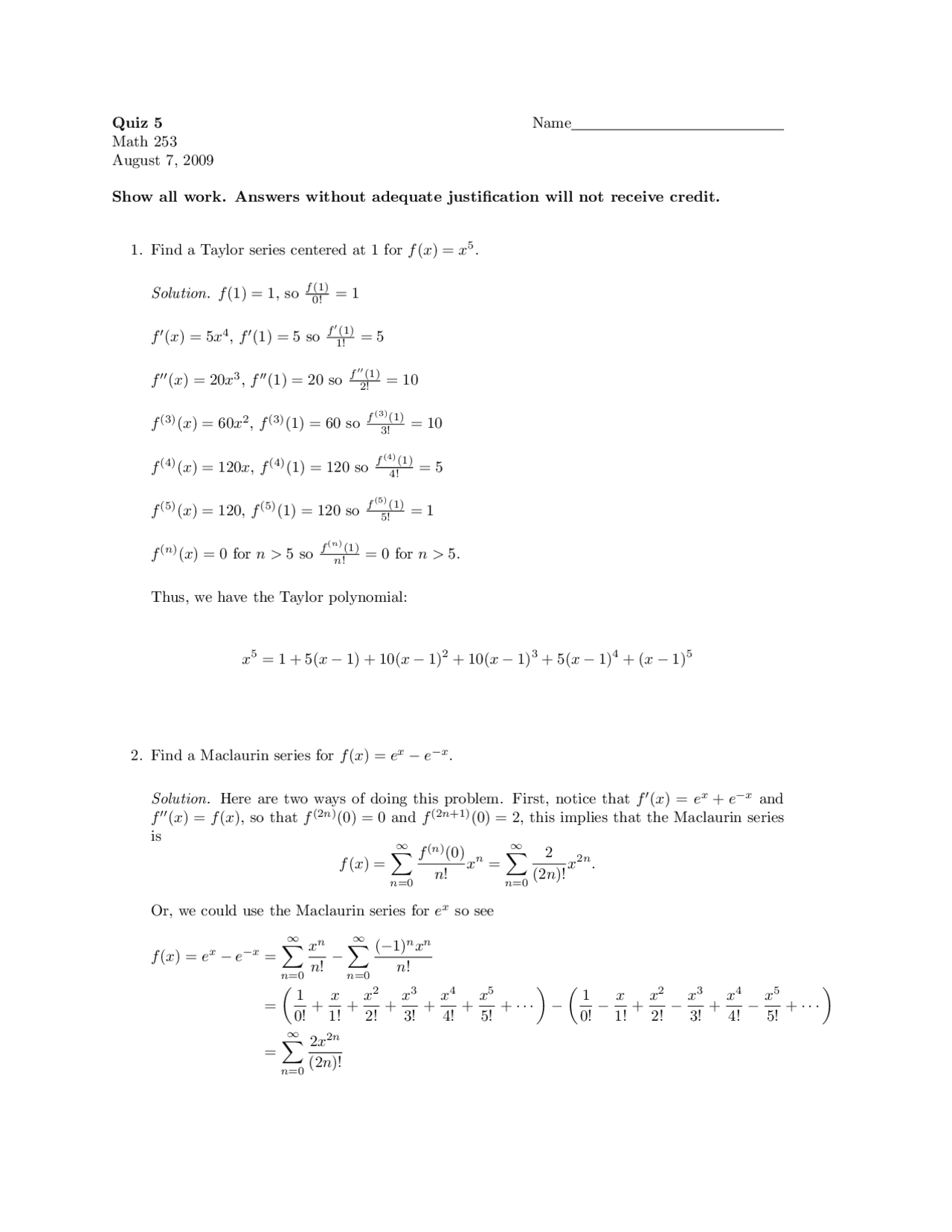 Practice Quiz 5 With Resolution Calculus Iii Math 253 Docsity