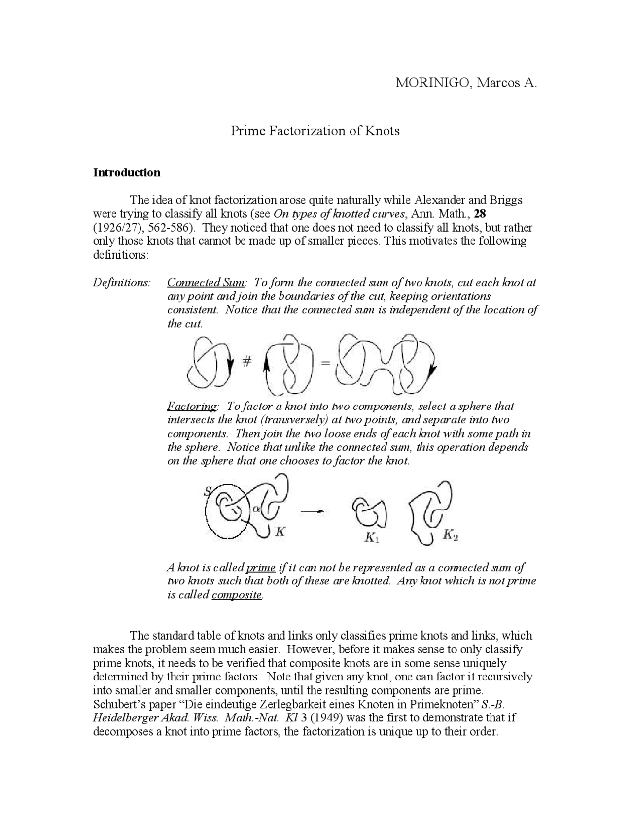 Introduction to Prime Factorization of Knots | MATH 0209A - Docsity