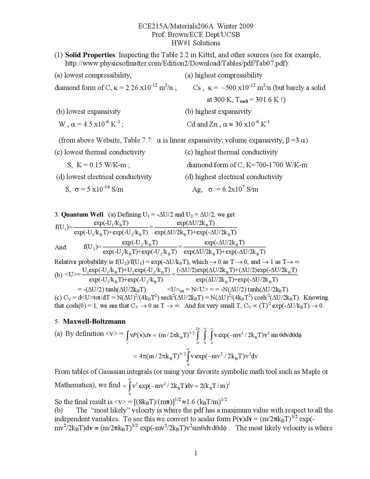 Homework 1 With Solutions Fundamentals Of Electronics Solids I Ece