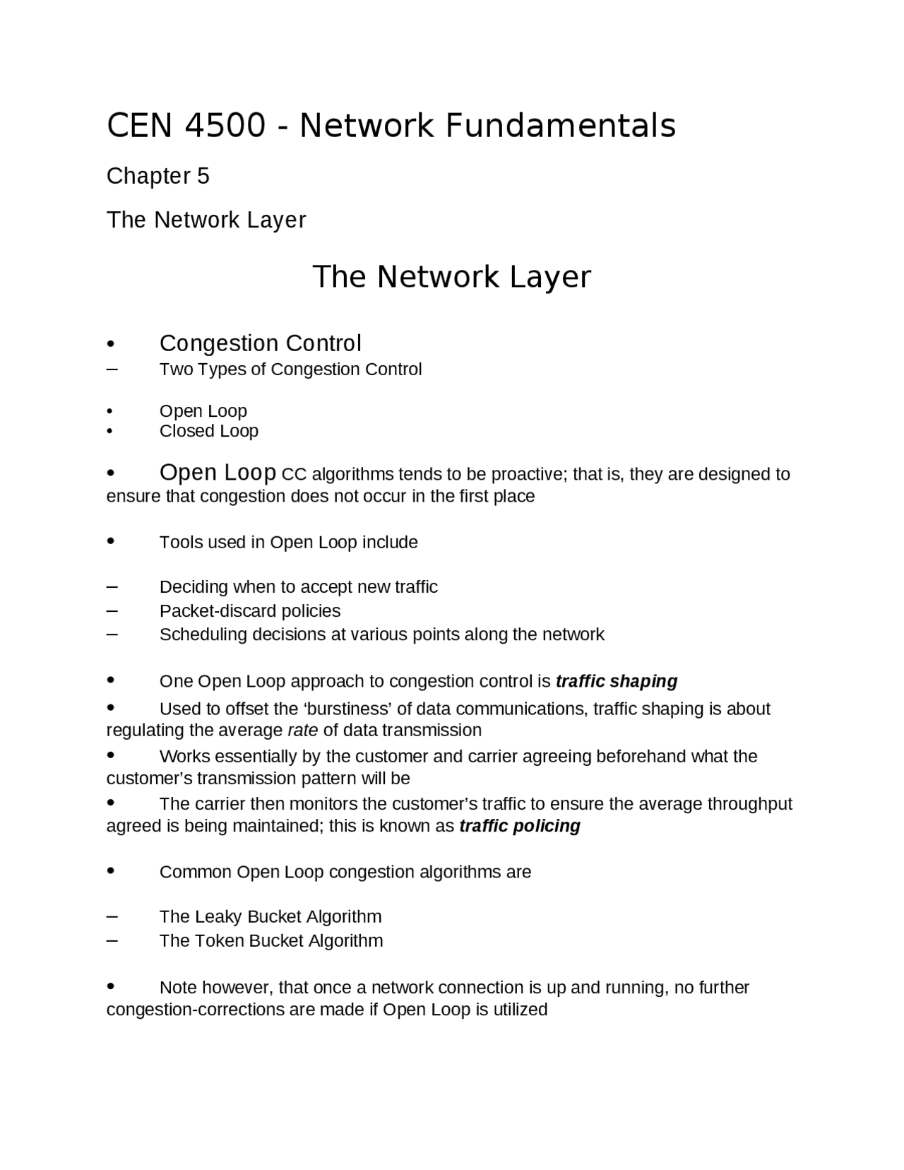 The Network Layer Network Fundamentals Cen 4500 Docsity