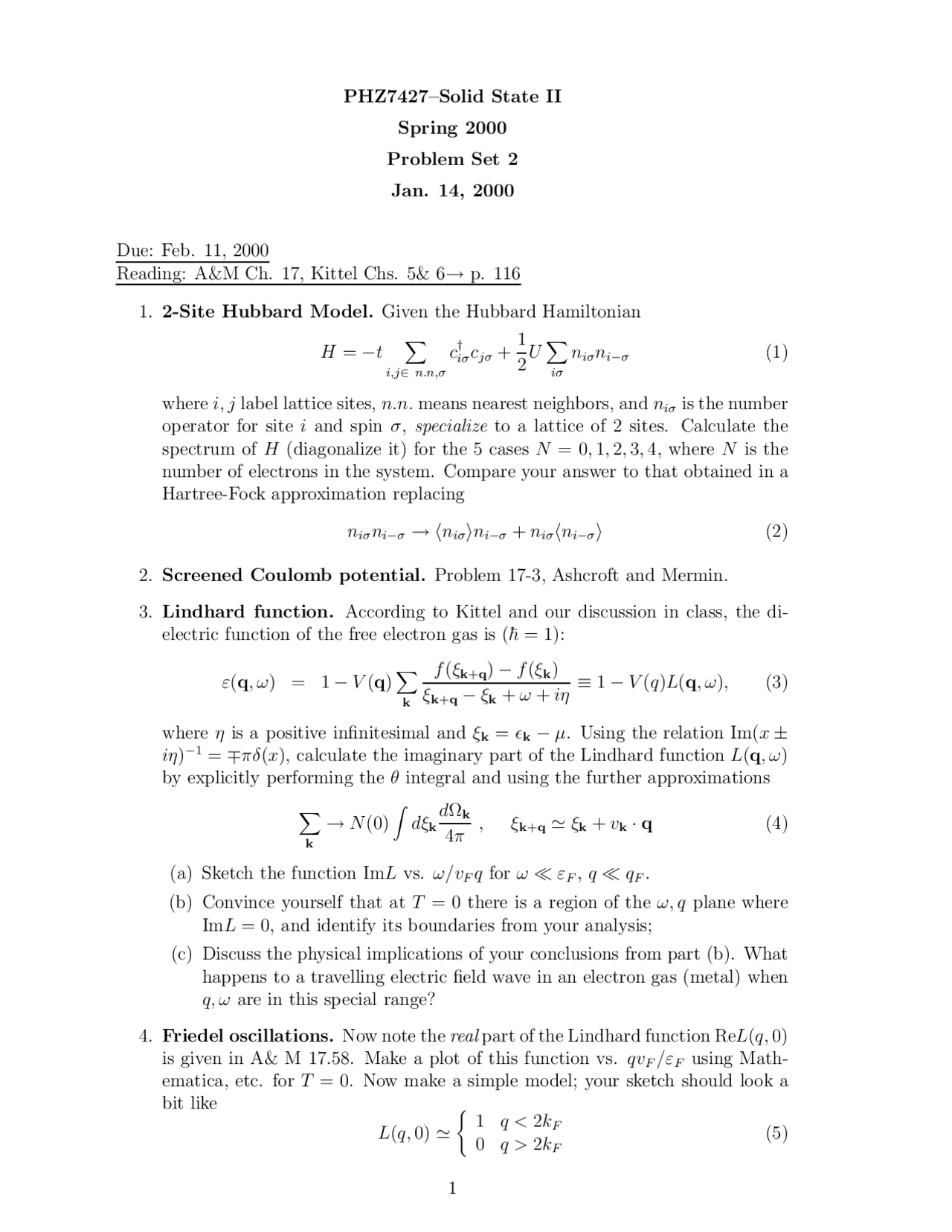 Solved Problem Set 2 For Solid State Ii Spring 2000 Phz 7427 Docsity