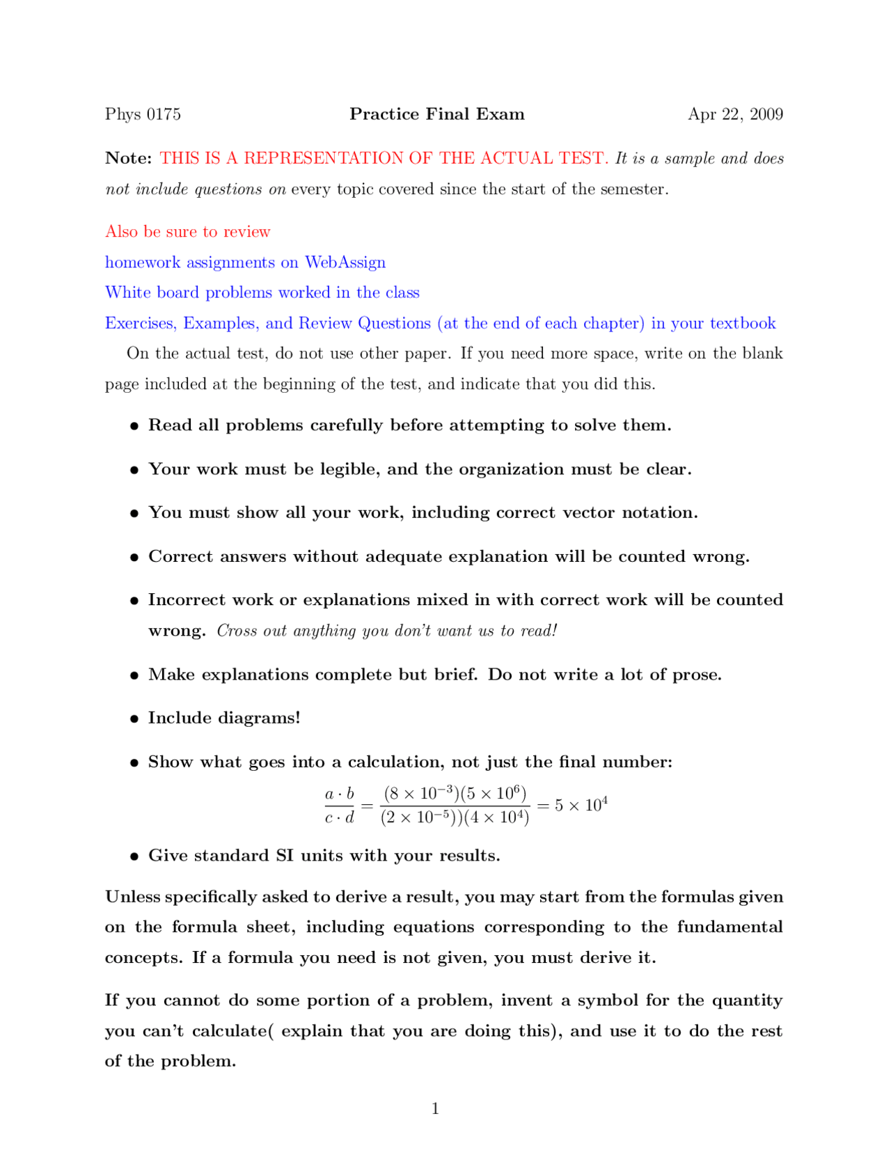 Practice Final Exam - Basic Physics for Science and Engineering 2 ...