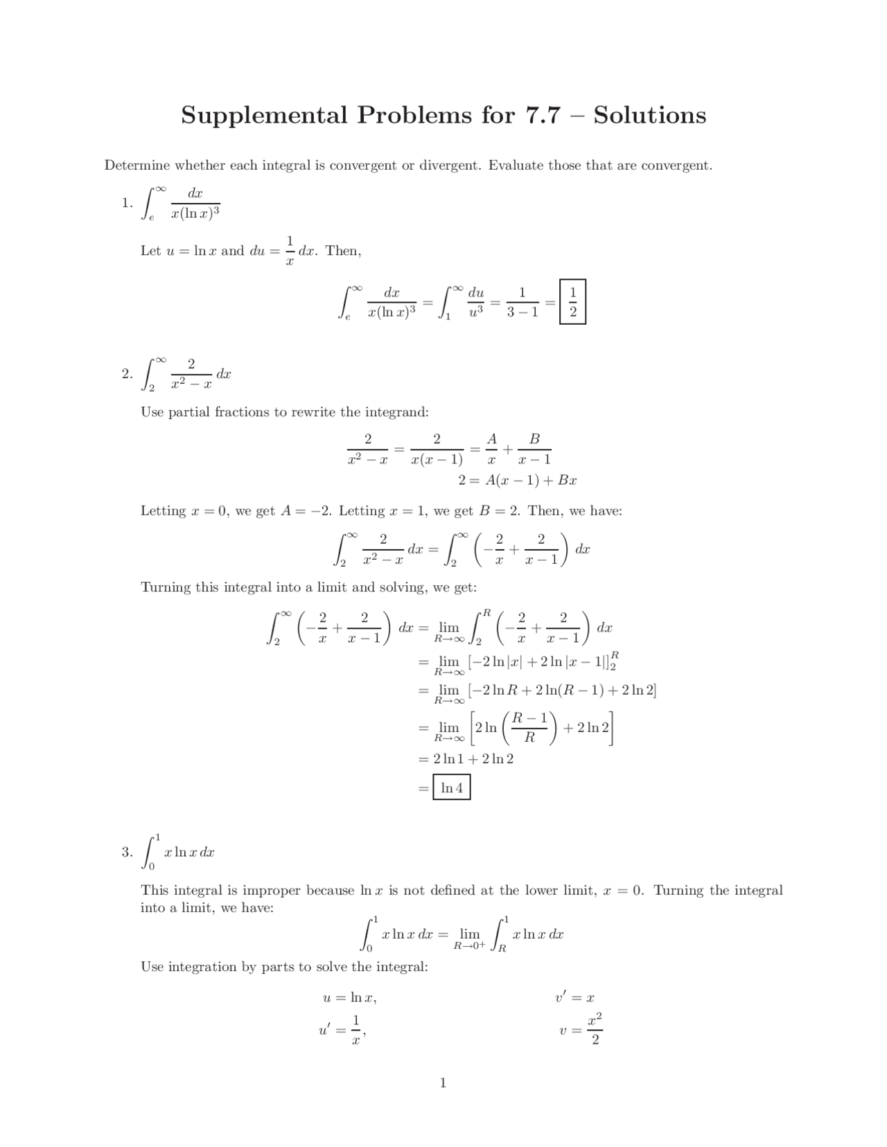 Supplemental Problems Solutions for Assignment 9 - Calculus II | MATH ...