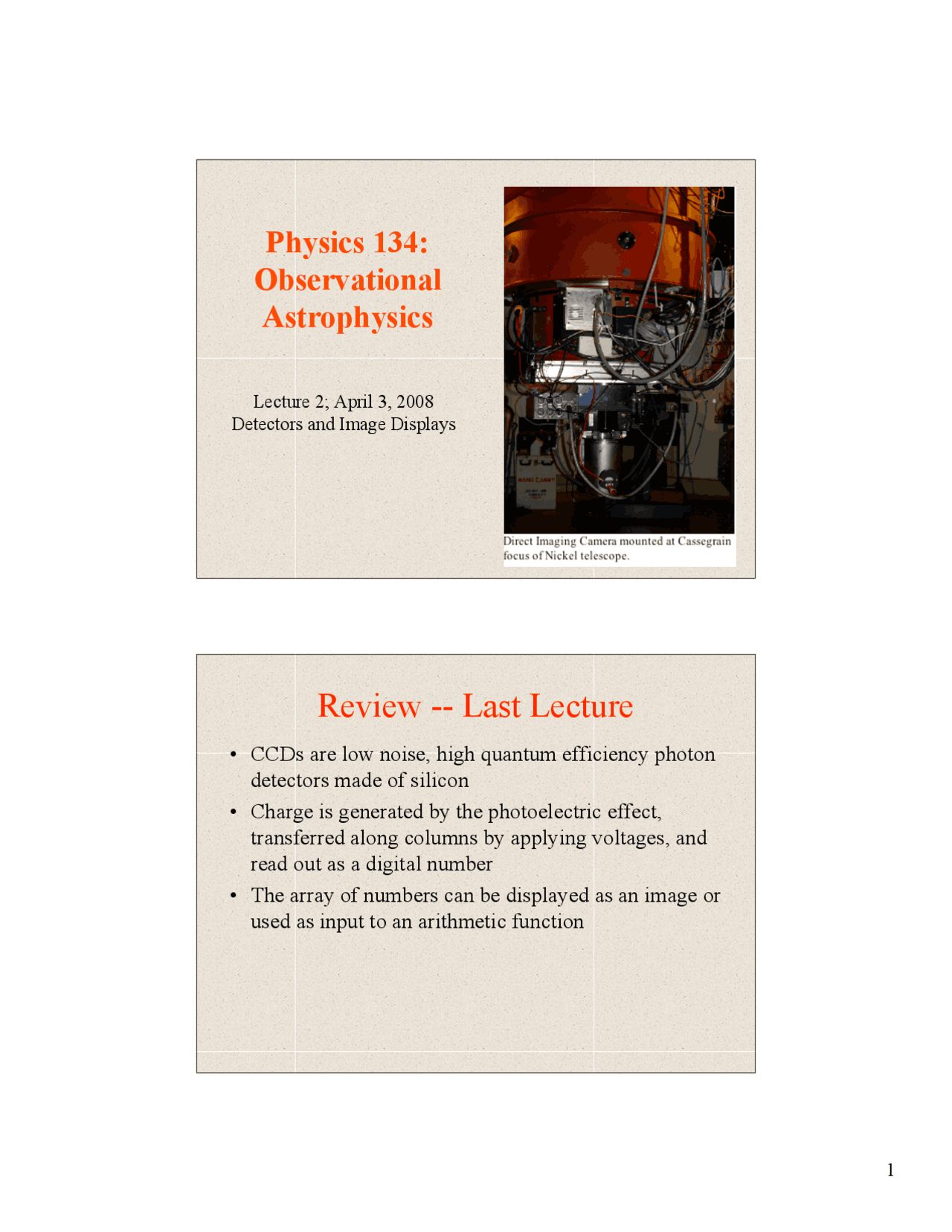 Detectors And Image Displays Lecture Slides Phys 134 Docsity