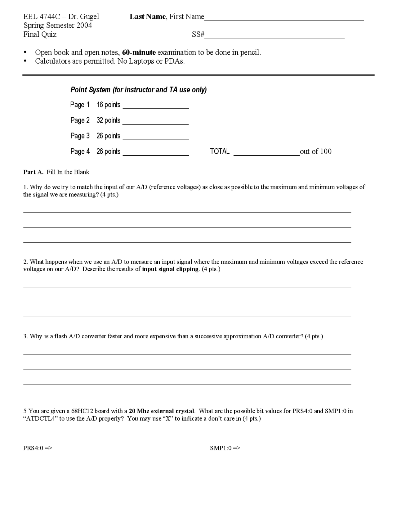 9 Questions Final Quiz Microprocessor Eel 4744 Docsity