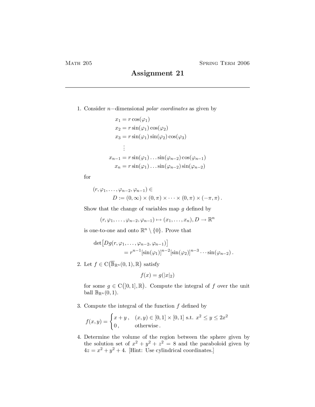 Solved Assignment 21 Introduction To Graduate Analysis Math 205