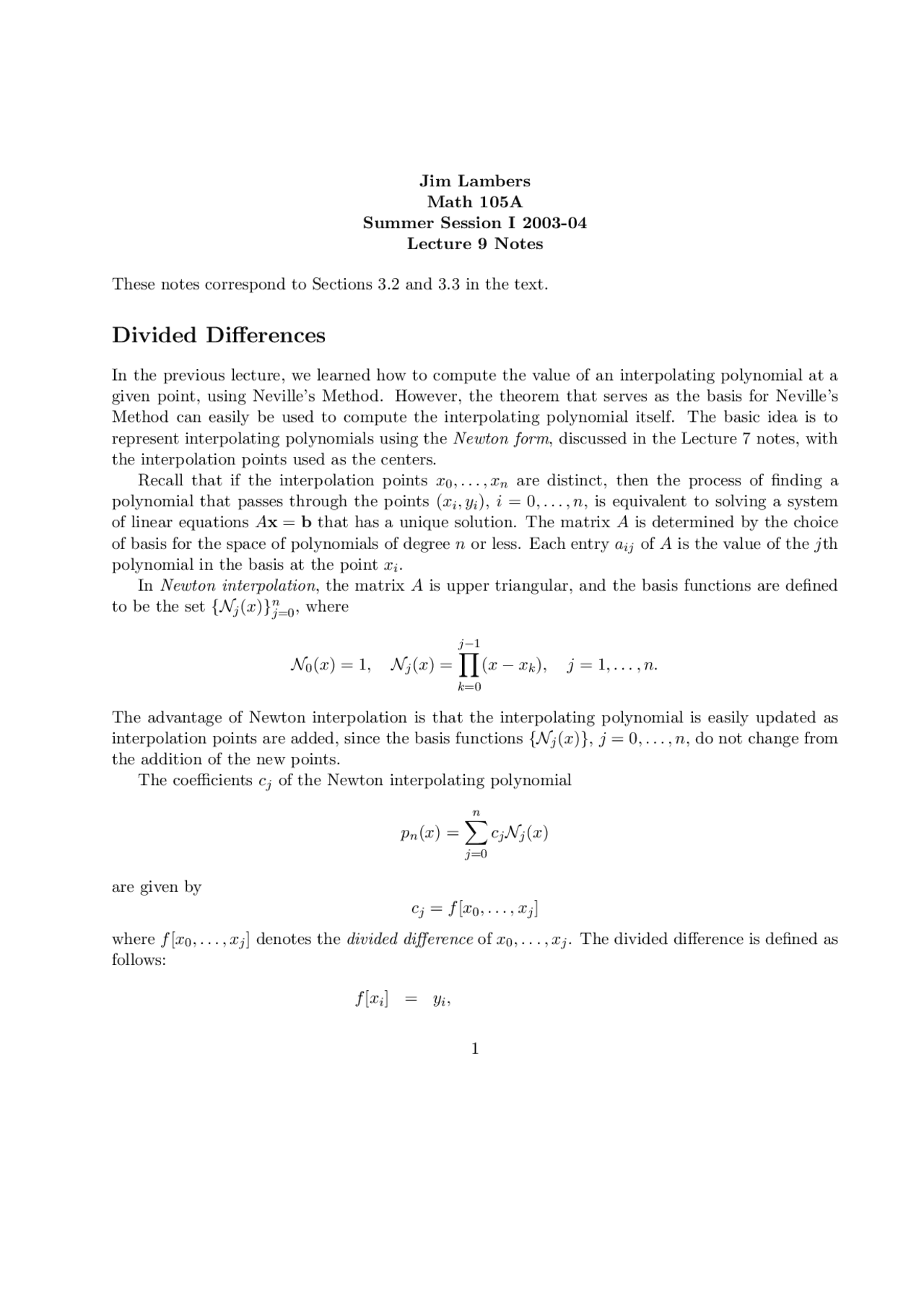 Divided Differences, Osculatory Interpolation, Hermite Interpolation ...