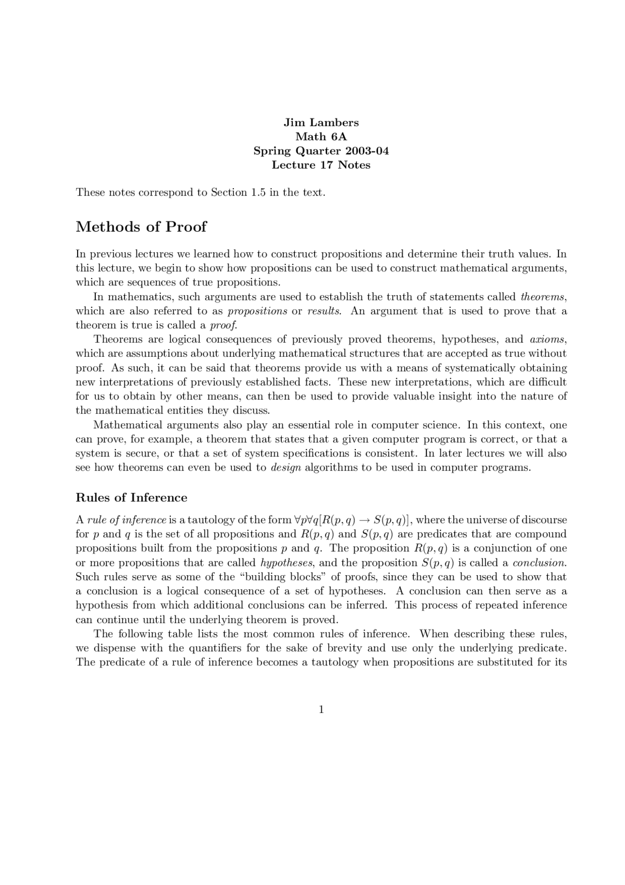Linear Algebra Methods Of Proof Handout Notes Math 6 Docsity