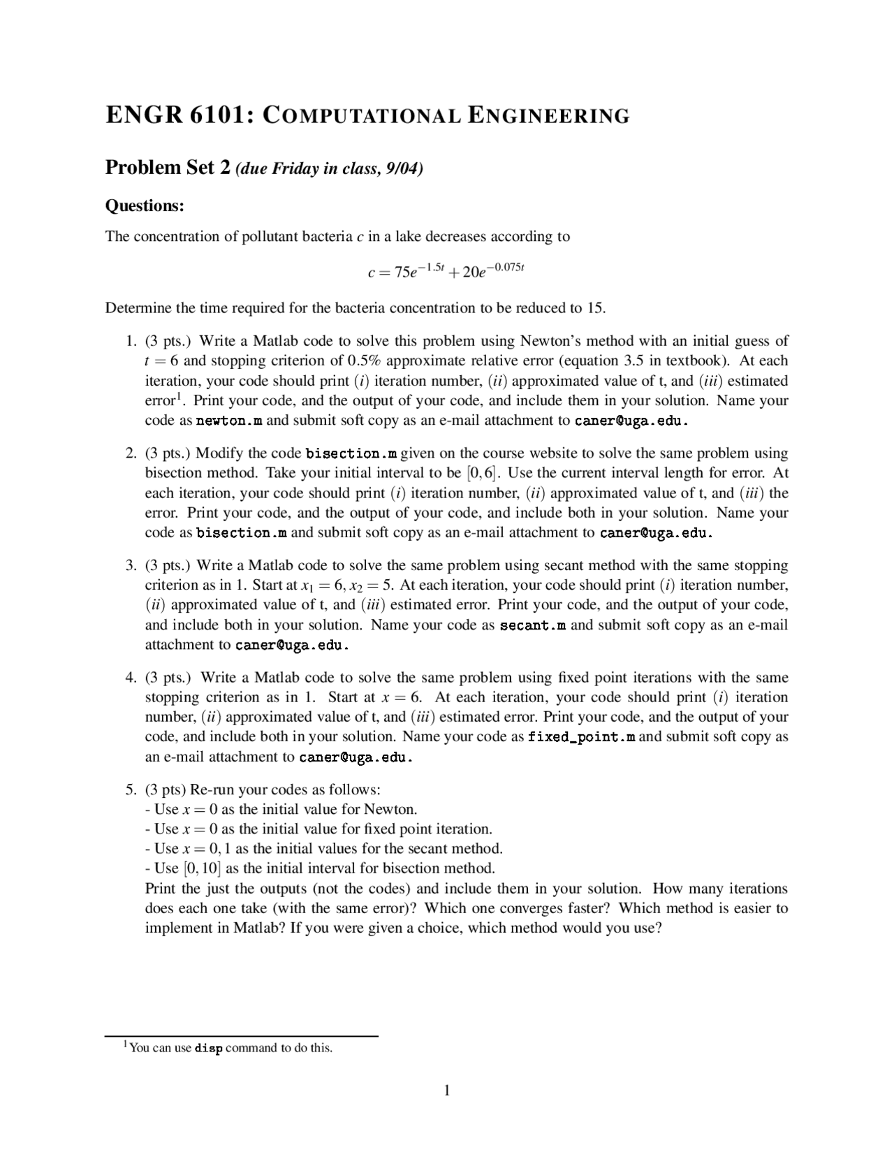 5 Questions For Assignment 2 Computational Mathematics Engineering Engr 6101 Docsity