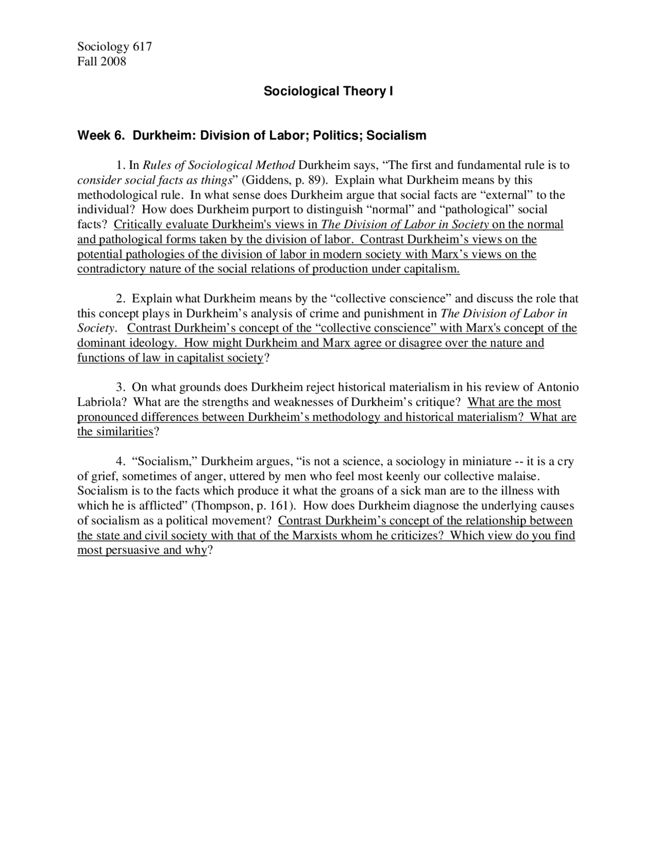 Durkheim Division Of Labor Docsity