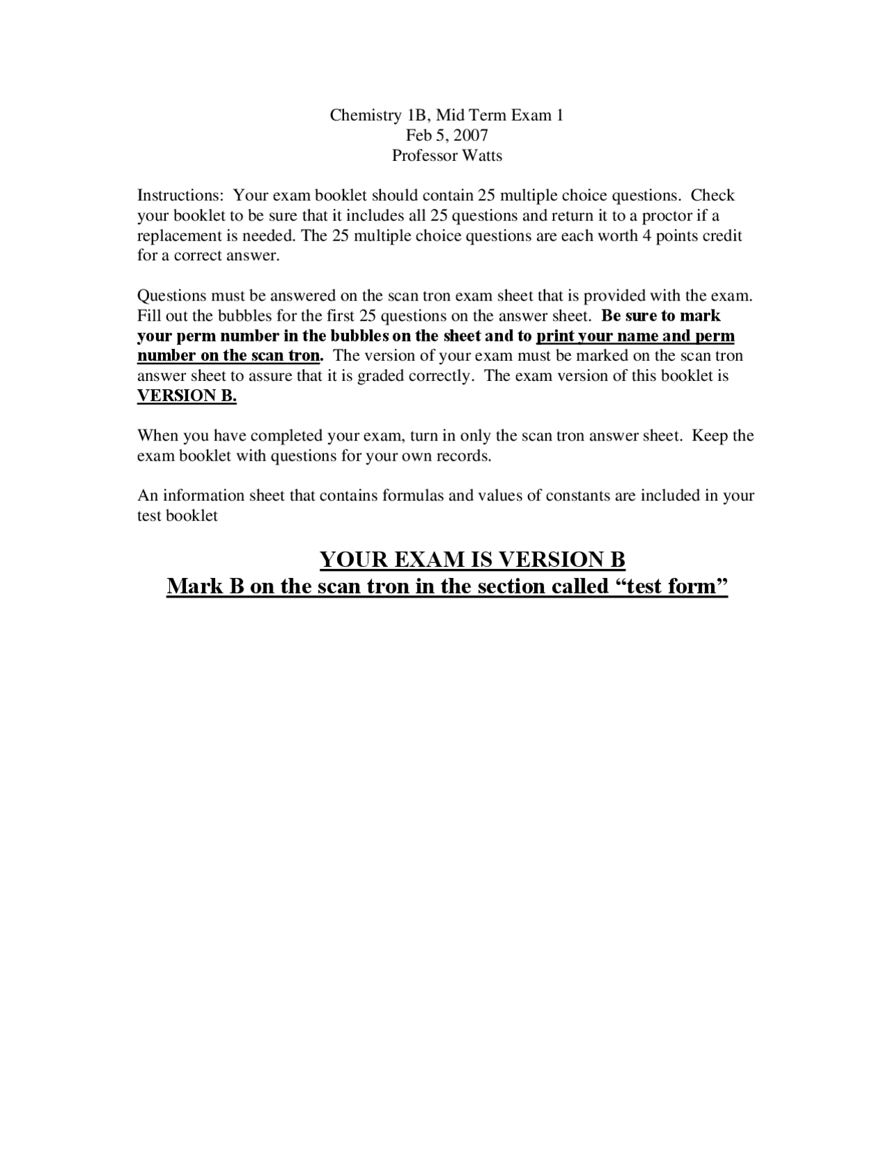 Midterm Exam 1 Formula And Constants Introduction To Chemistry